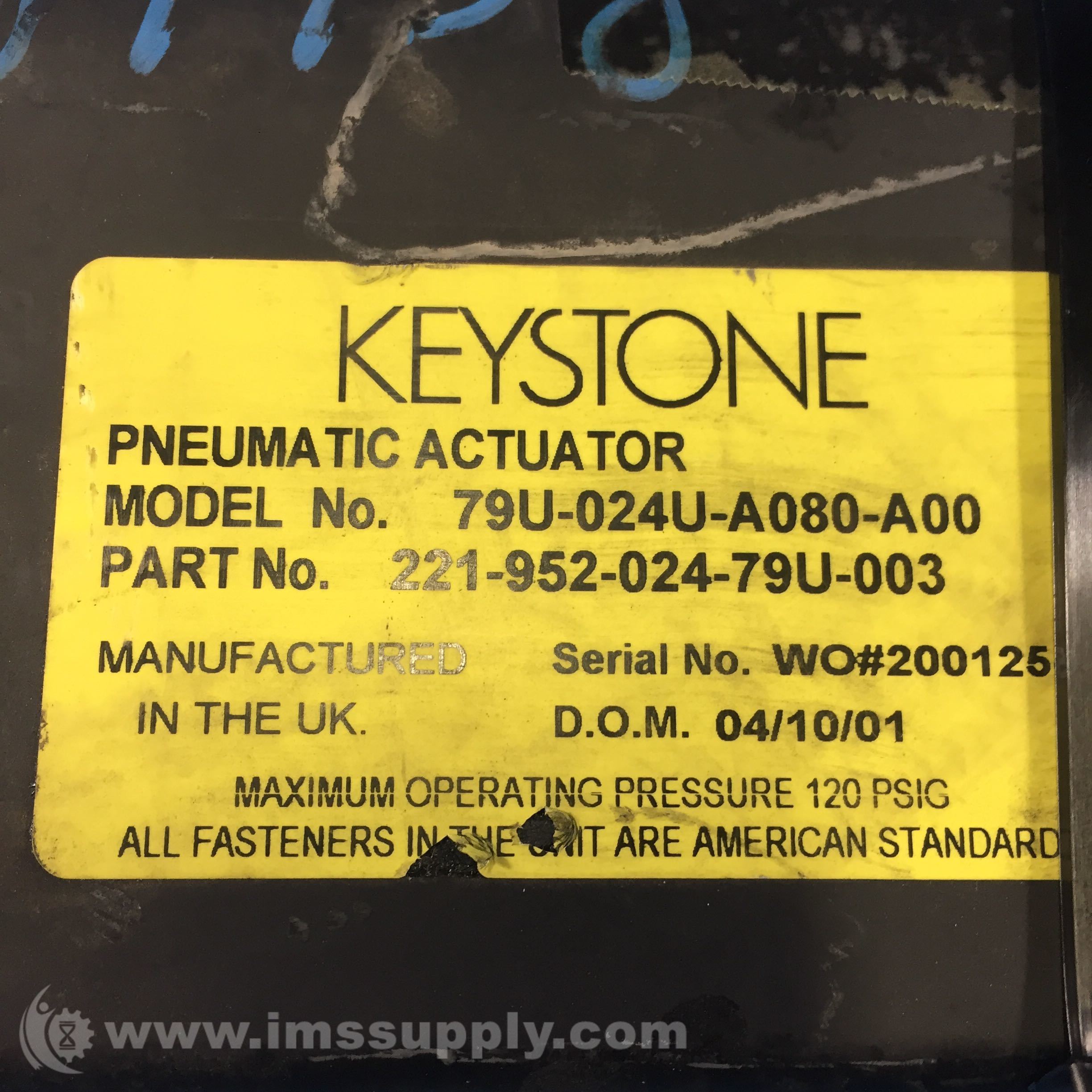 Keystone 221-952-024-79U-003 Pneumatic Actuator, 120PSIG - IMS Supply