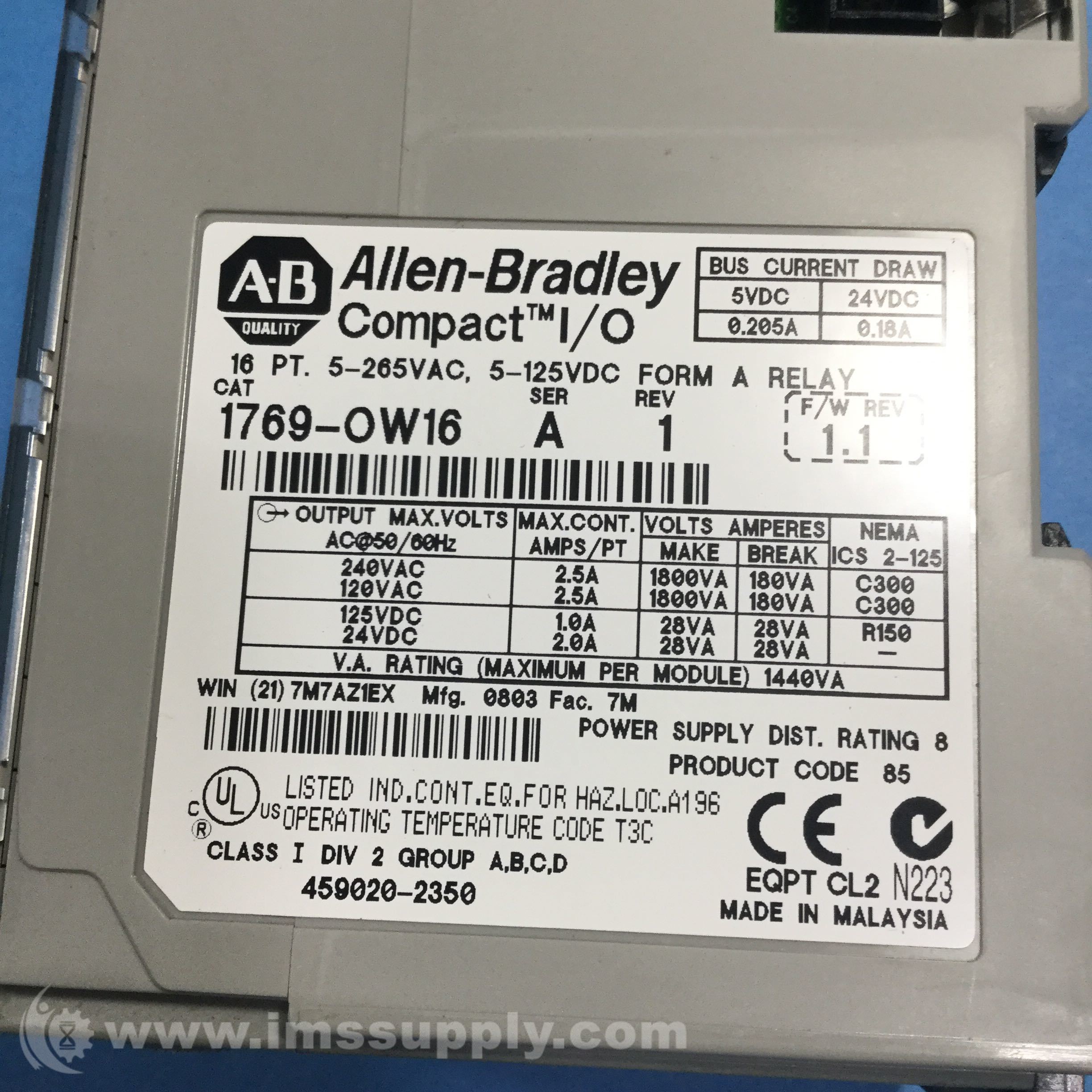 Allen Bradley 1769-OW16 Revision 1 Series A D/O Relay Module - IMS Supply