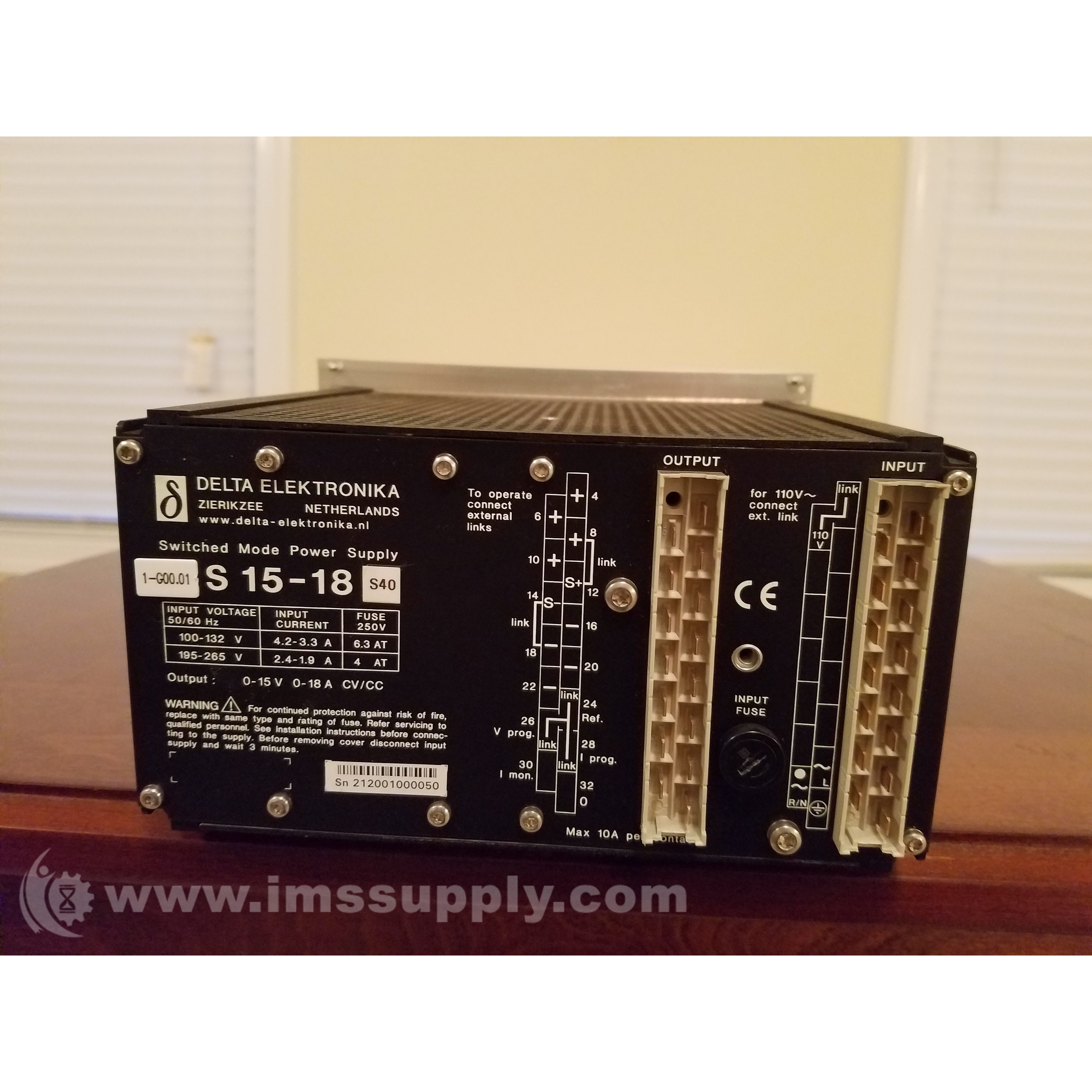 Delta Elektronika S 15-18 S40 Switched Mode Power Supply, 50/60Hz - IMS ...