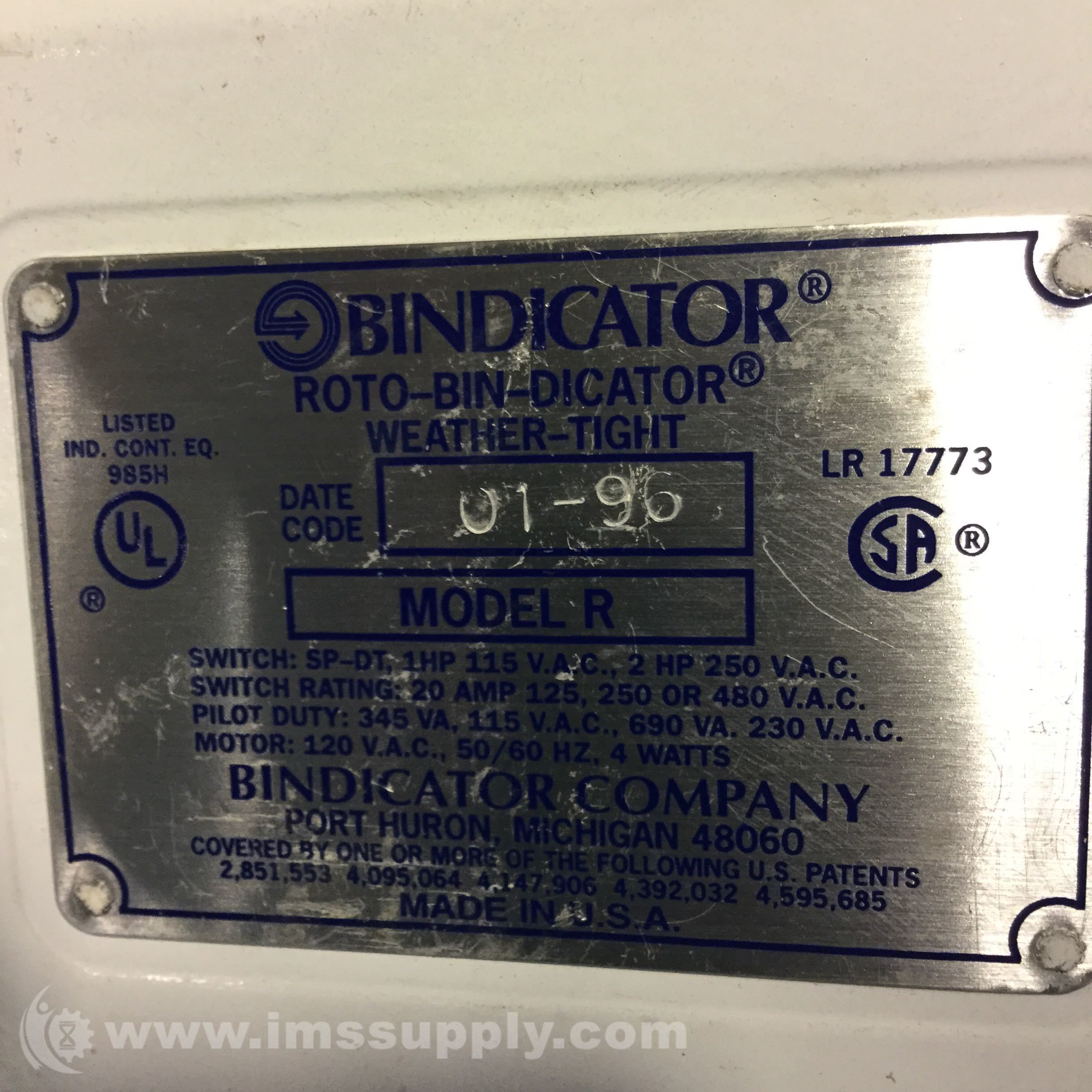 Bindicator MODEL R Level Switch - IMS Supply