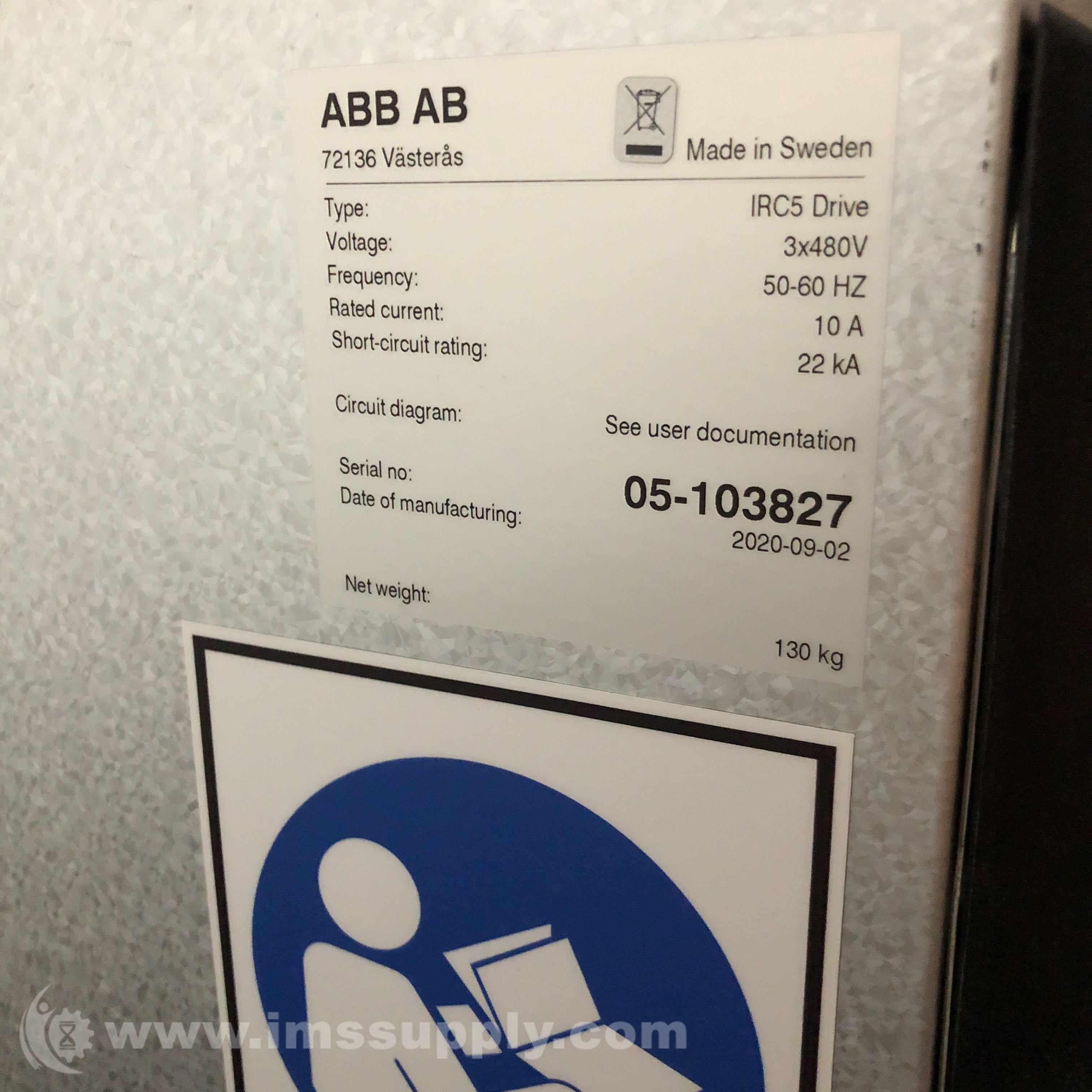 ABB IRC5 Drive Robot Controller, 3x480V, 50-60Hz, 20A, 22kA - IMS Supply