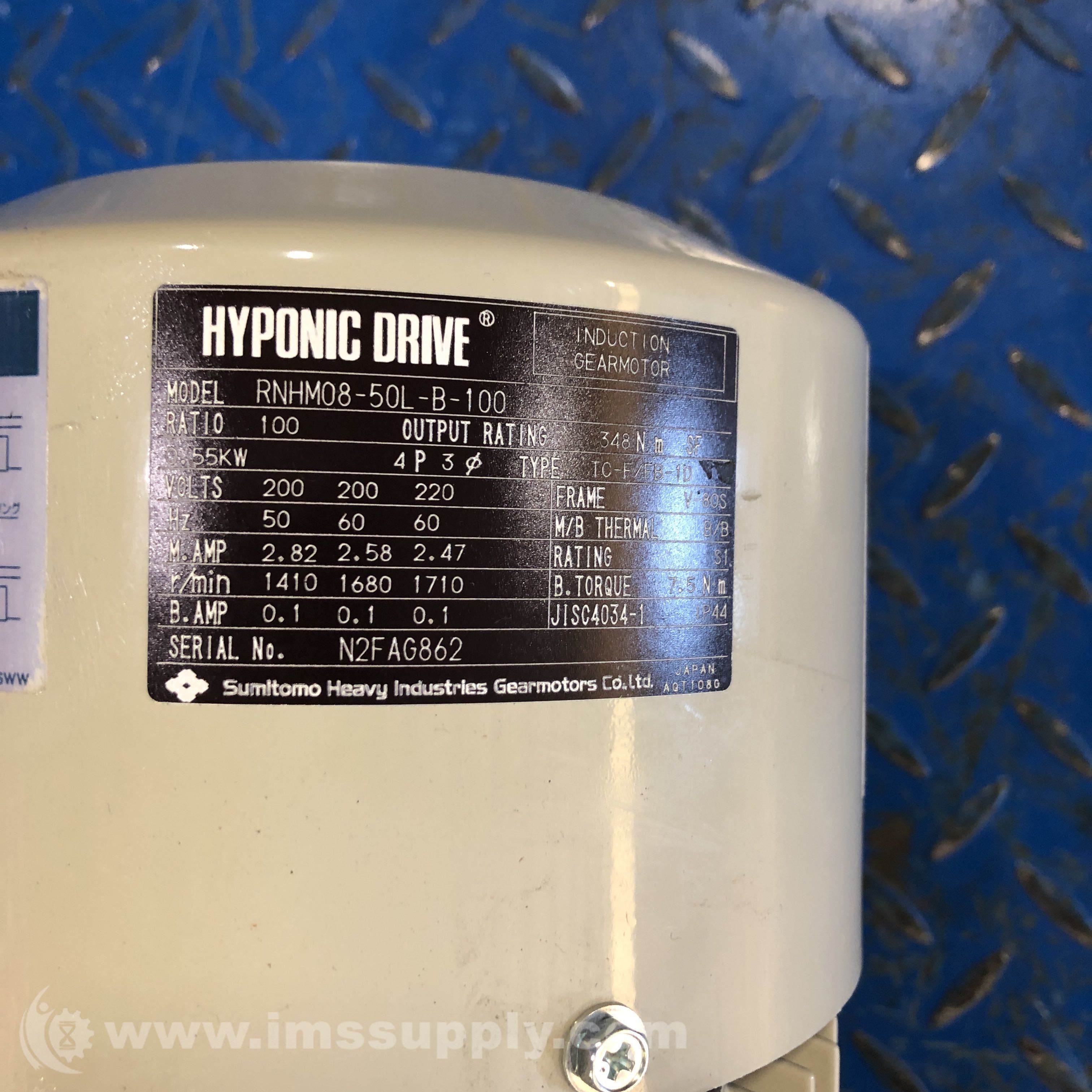 Sumitomo RNHM08-50L-B-100 Hyponic Drive Induction Gearmotor - IMS Supply