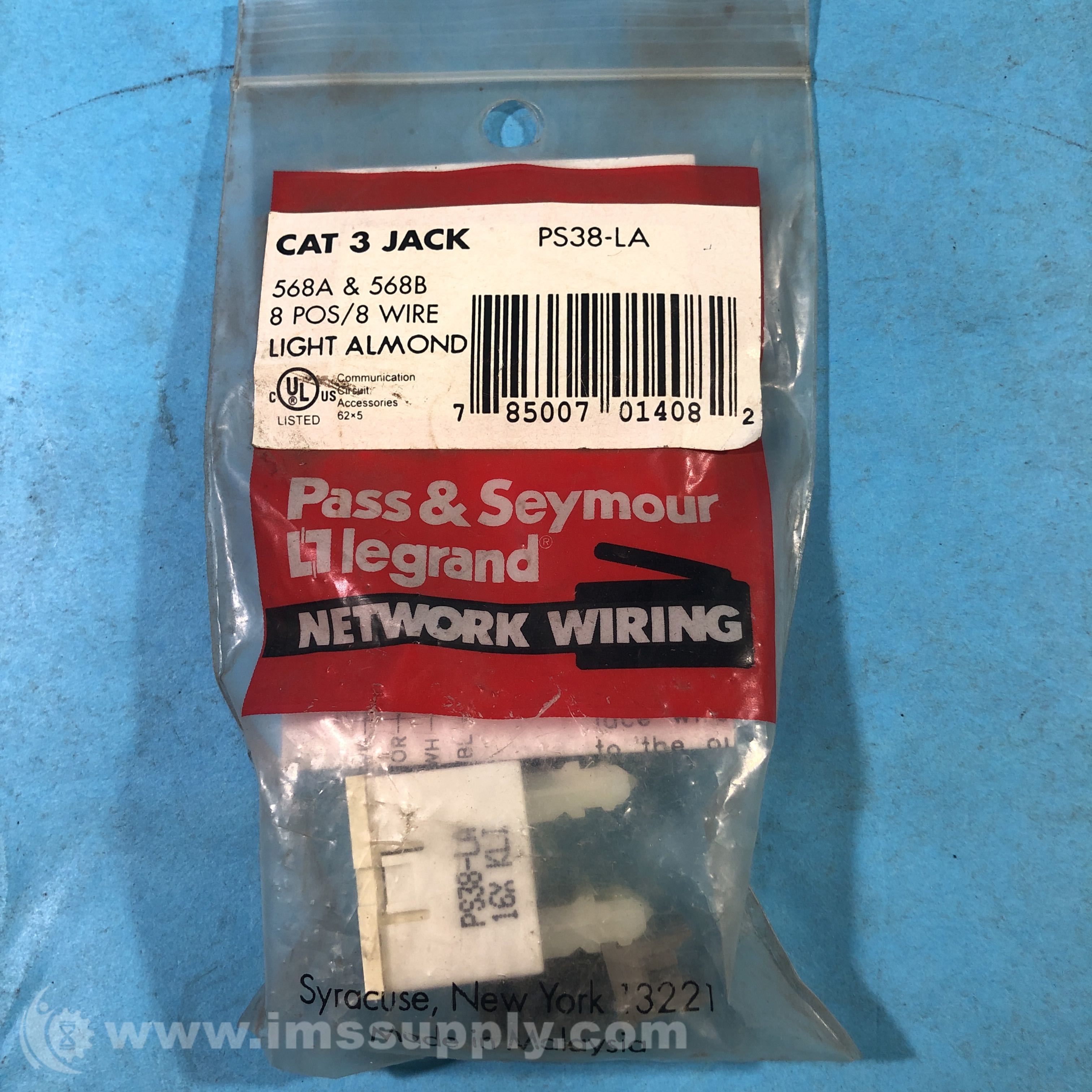 Pass & Seymour PS38-LA Cat 3 Jack, 8 Pos/8 Wire, Light Almond - IMS Supply