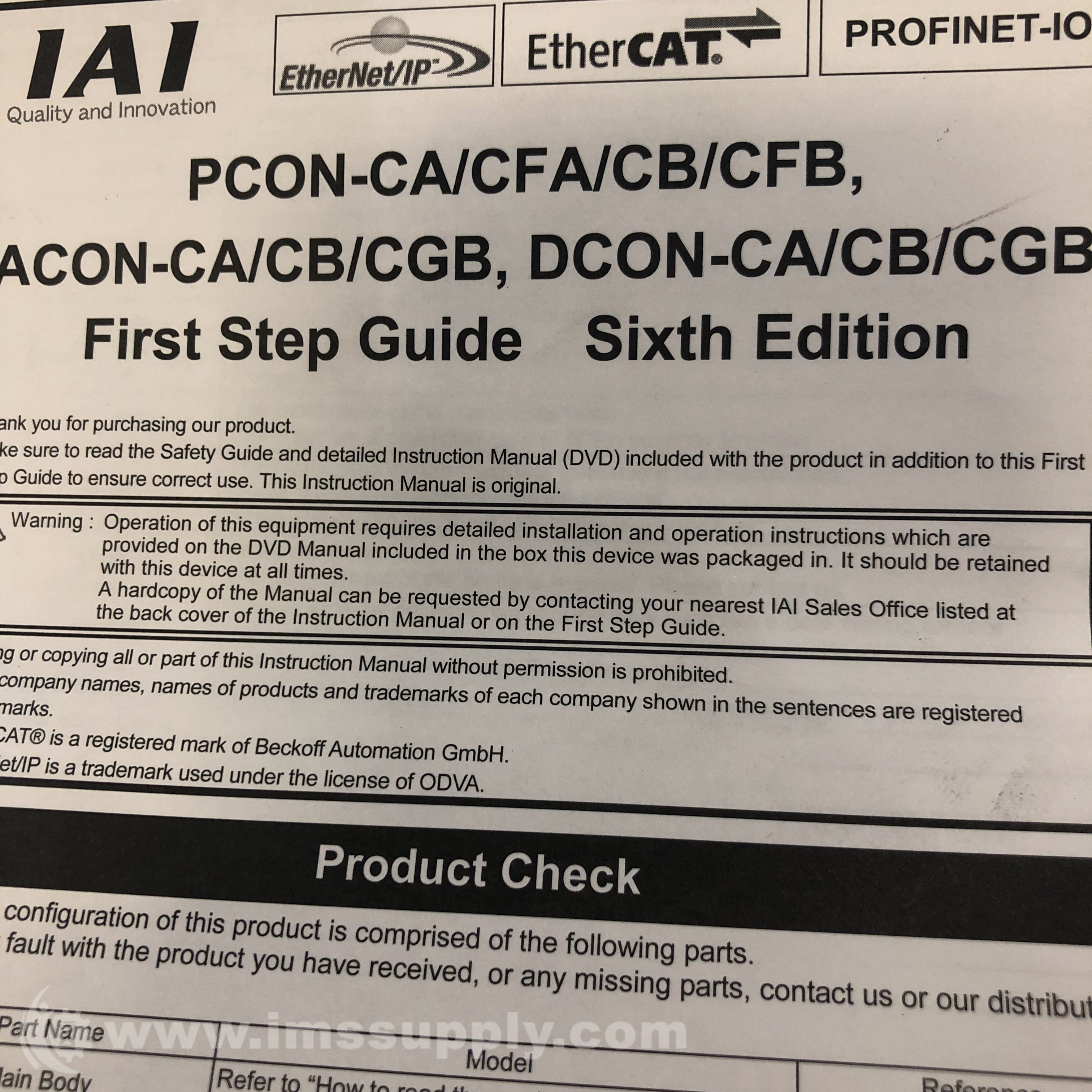 Iai PCON-CA/CB/CGB Instruction Manual CD, DVM20171220 - IMS Supply