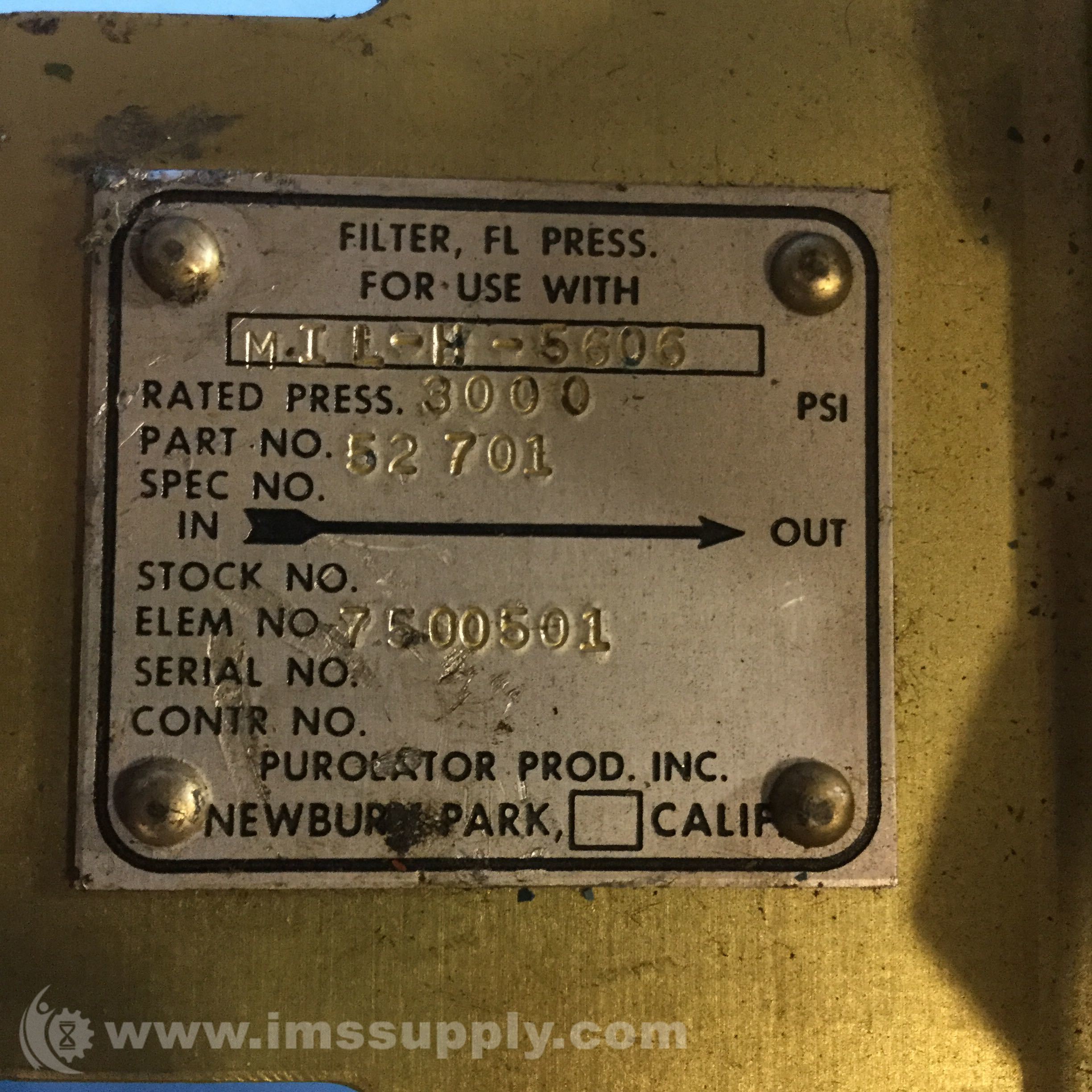 Clarcor Inc 52701 3000PSI Hydraulic Pressure Filter - IMS Supply