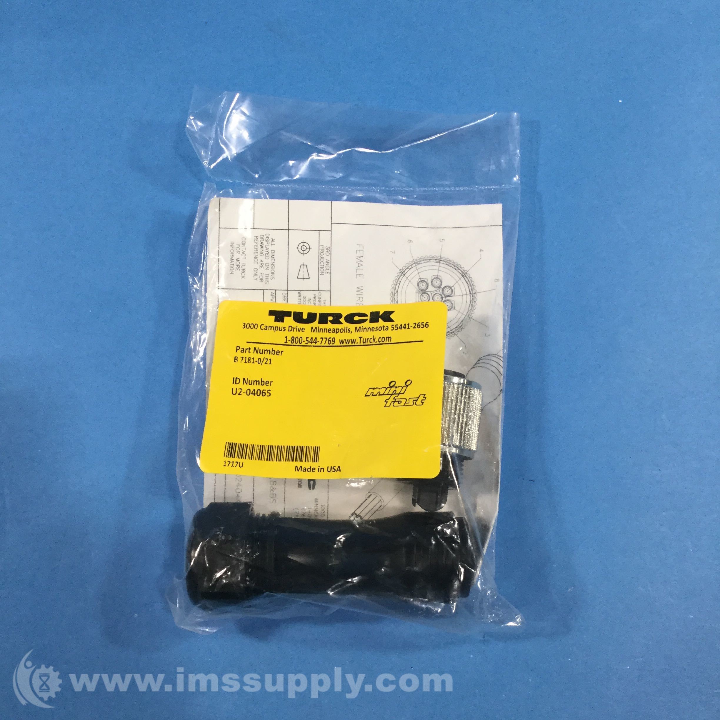 Turck B 7181-0/21 1 Round Connector, 8 Pin, Field Wireable - IMS Supply