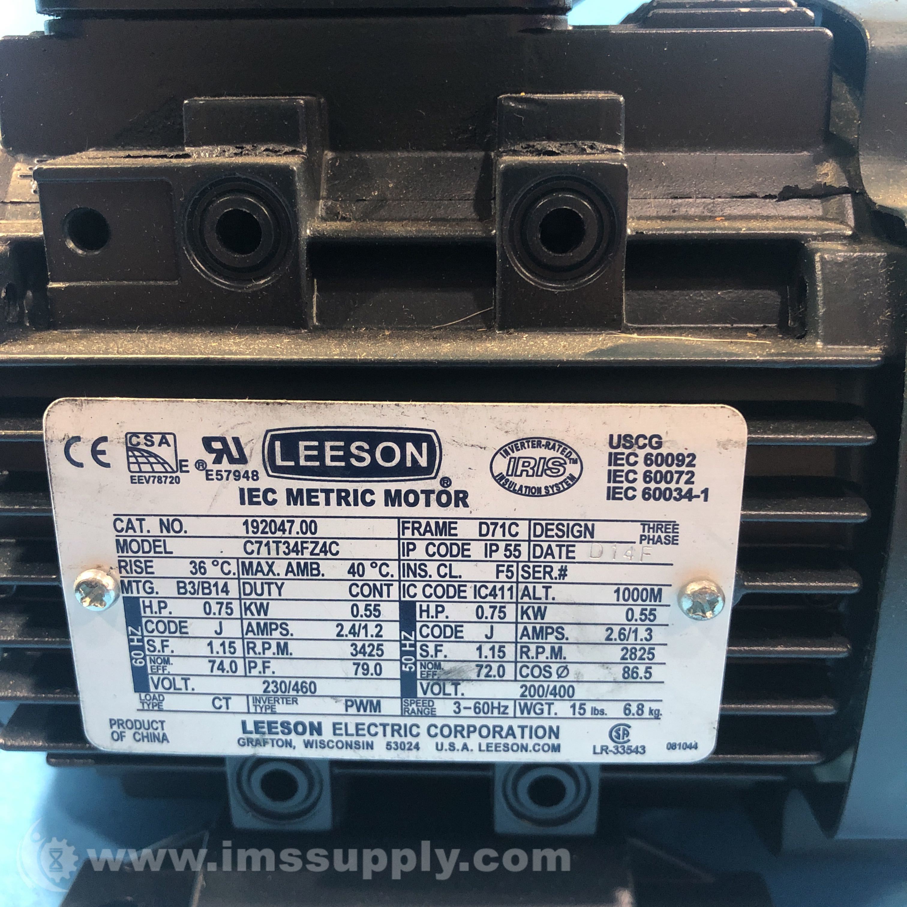 Leeson C71T34FZ4C IEC Frame AC Motor - 3 ph - IMS Supply