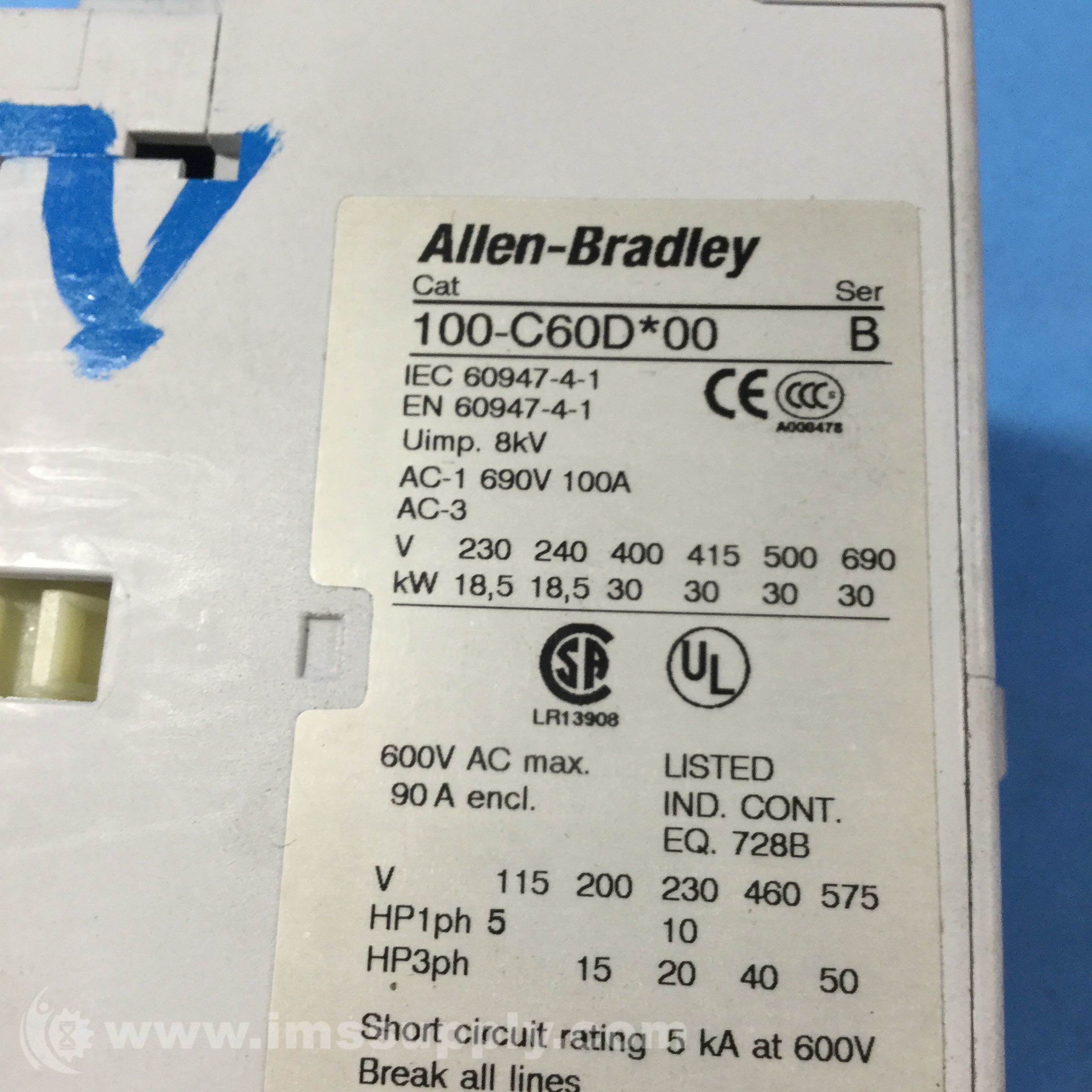 Allen Bradley 100-C60D00 Contactor, 60AMP, 110/120VAC, 50/60Hz - IMS Supply