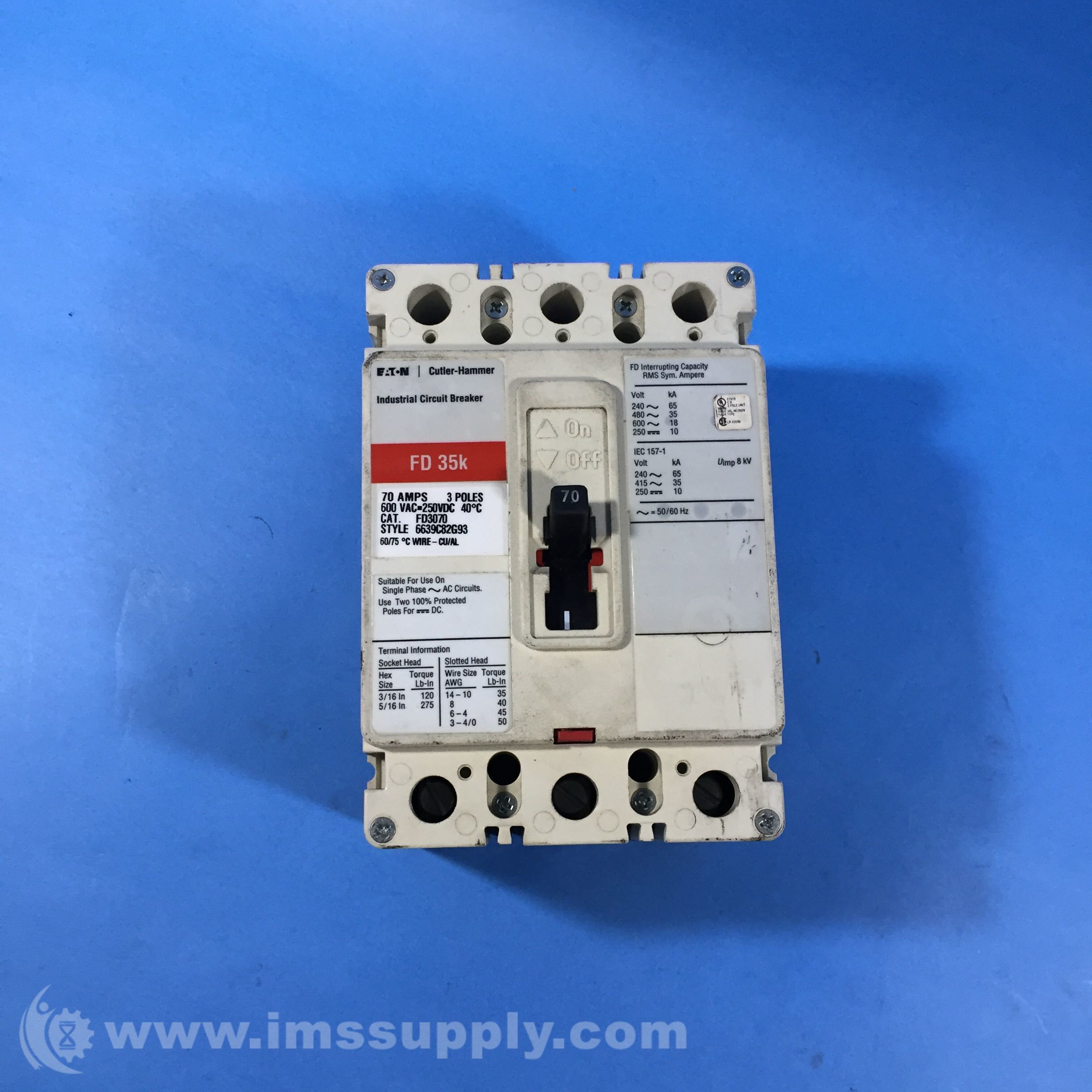 Cutler Hammer FD3070 Industrial Circuit Breaker, FD35k - IMS Supply