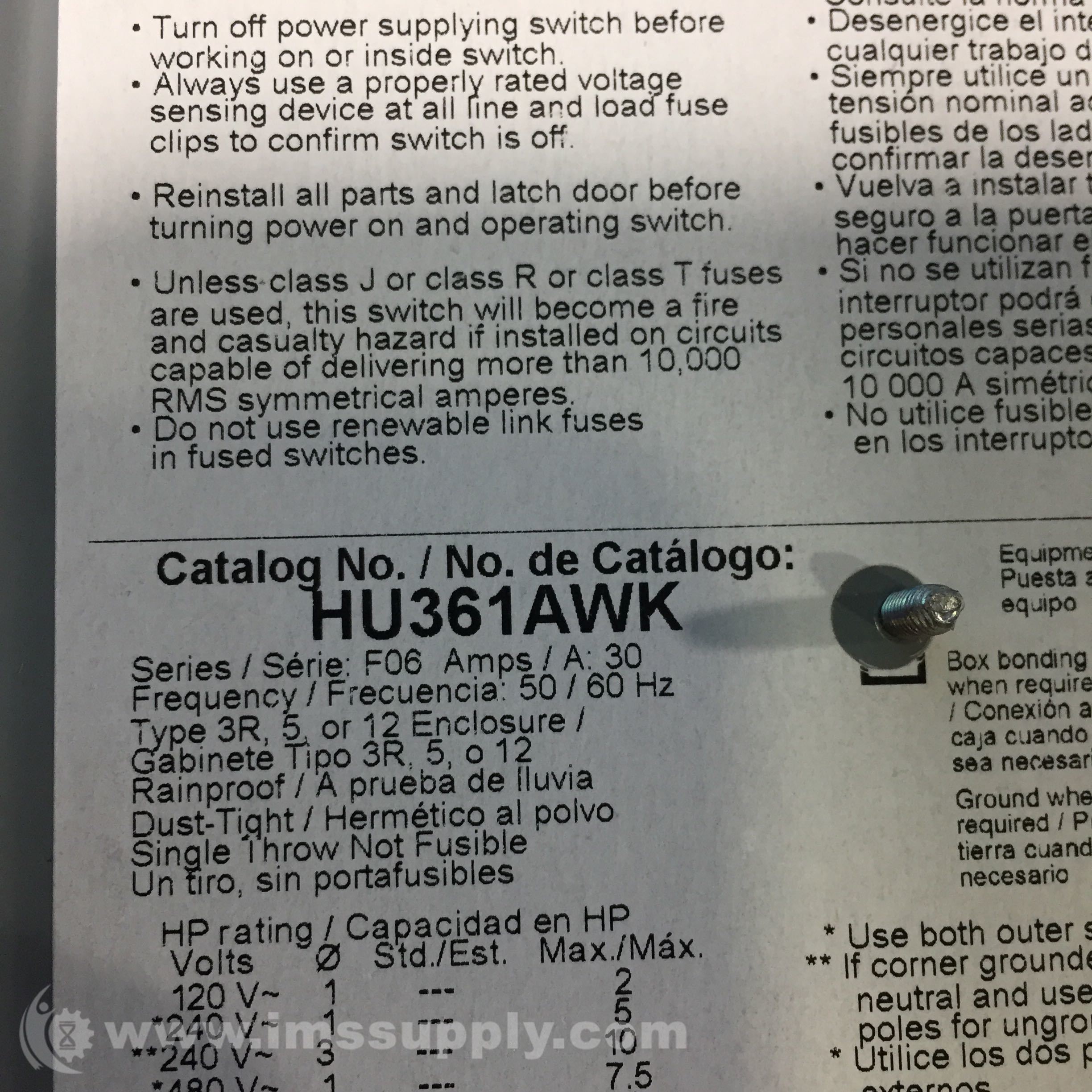 Square D HU361AWK Heavy Duty Disconnect, Non Fusible - IMS Supply