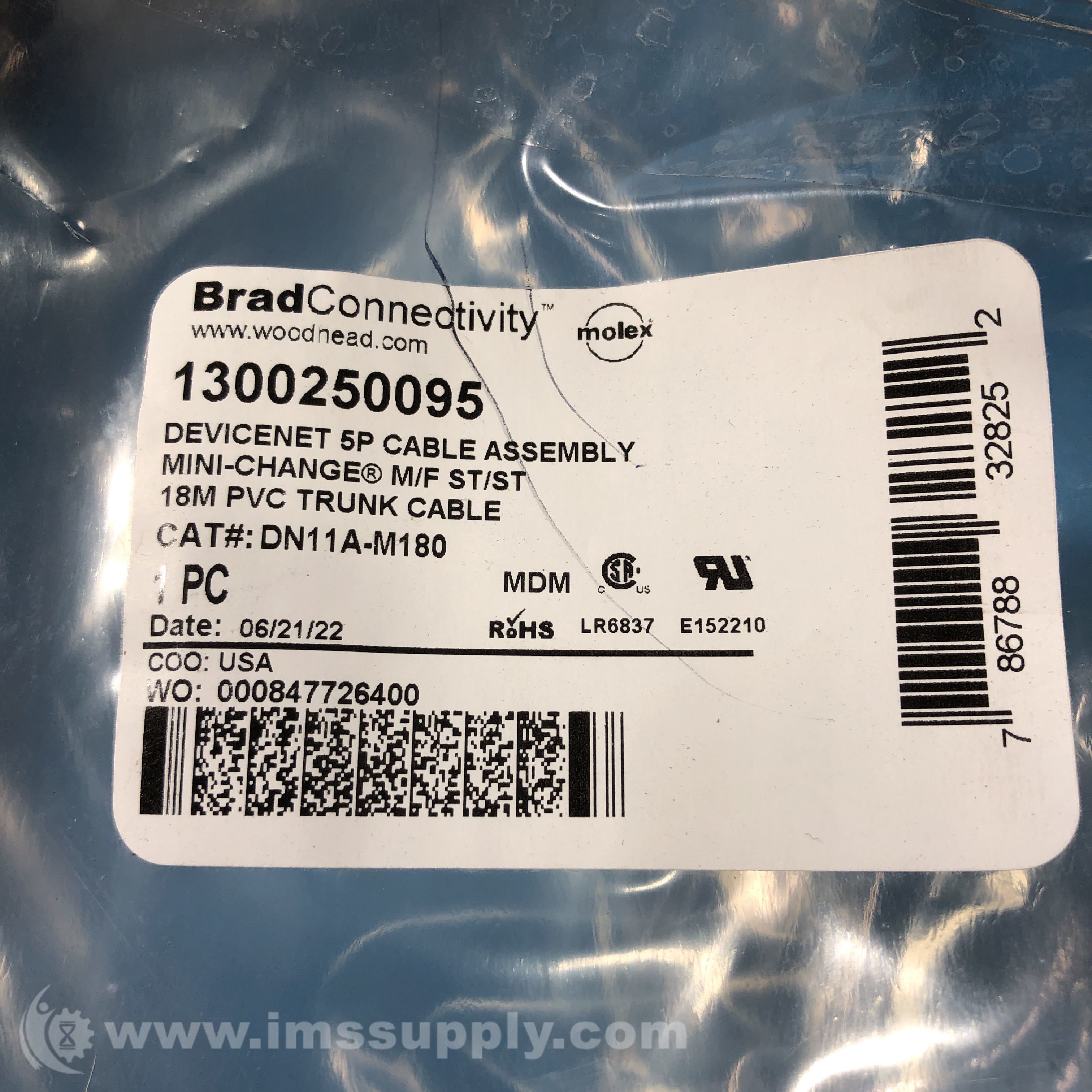 Molex DN11A-M180 DeviceNet 5P Cable Assembly - IMS Supply