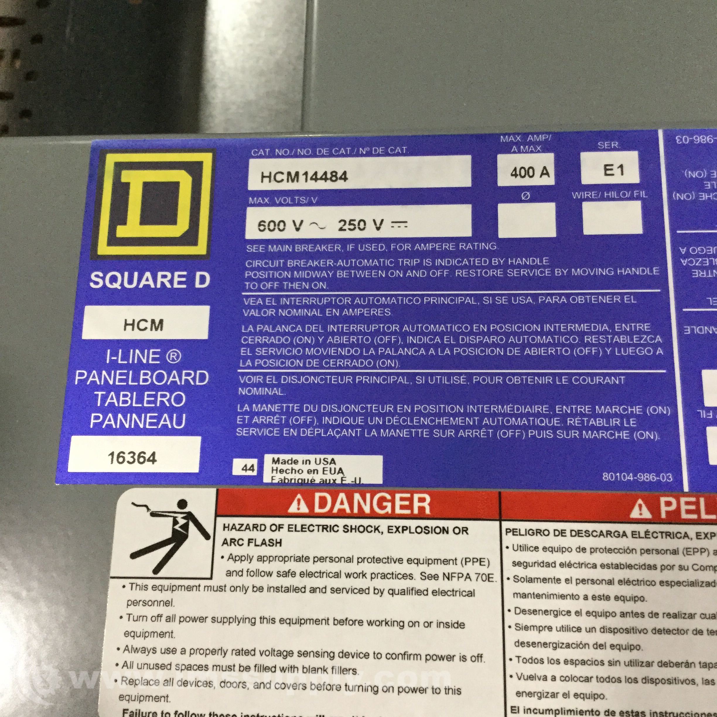 Square D HCM14484 I-Line Panelboard Interior, 400A, 600VAC/250VDC - IMS ...