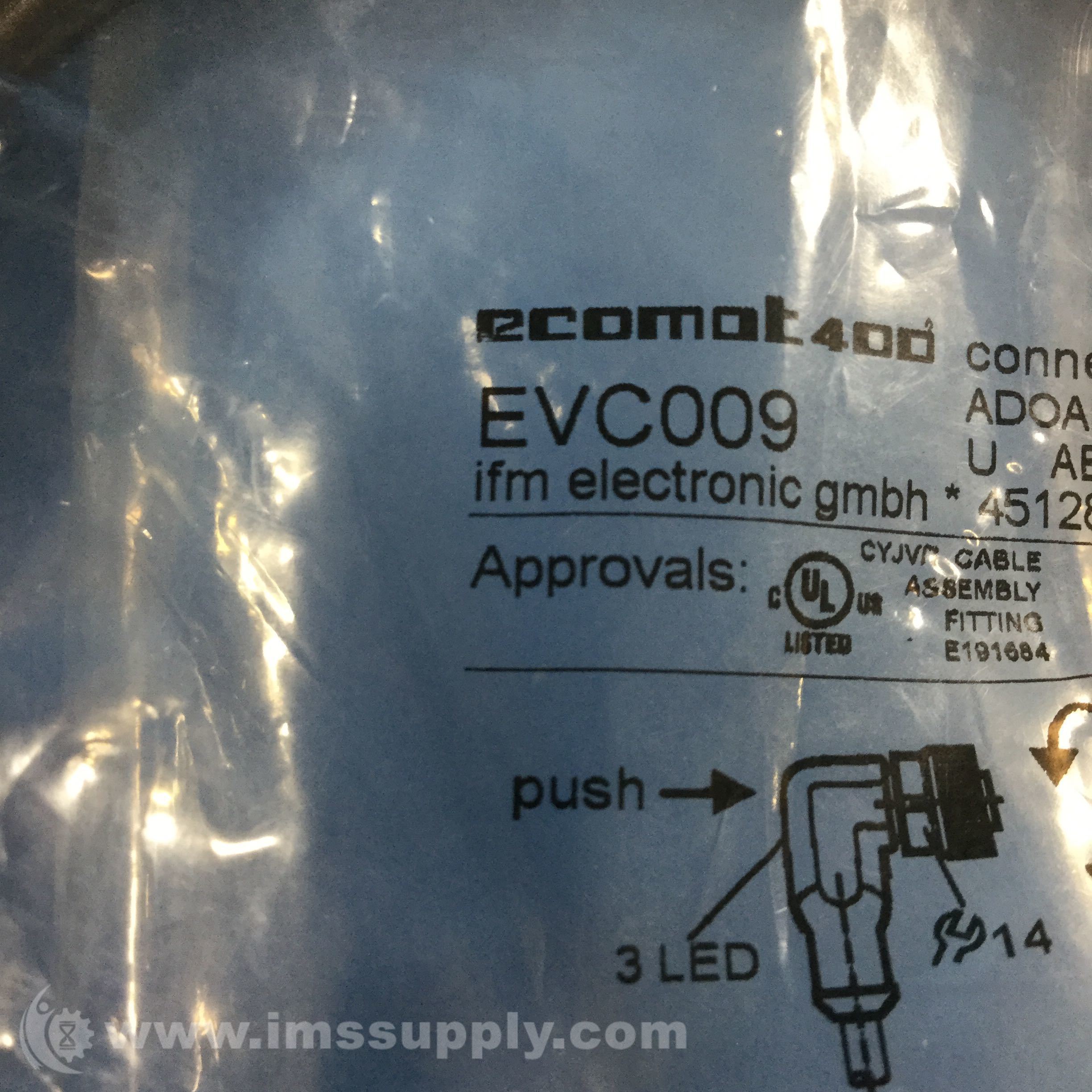 IFM EFECTOR EVC009 Cordset, M12 Female R/A, 4 Wire, 5 Pin, LED - IMS Supply