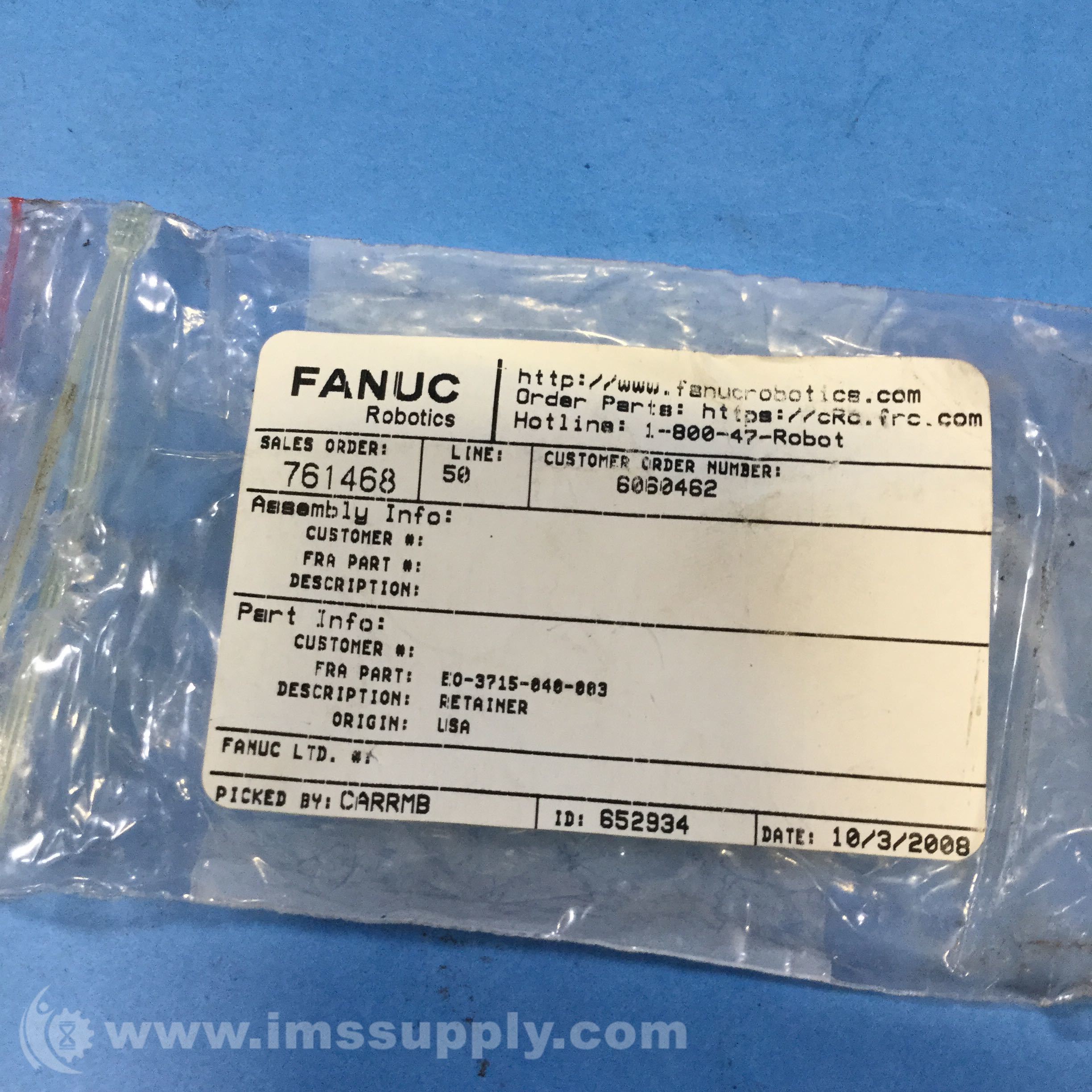 Fanuc EO-3715-040-003 Retainer - IMS Supply