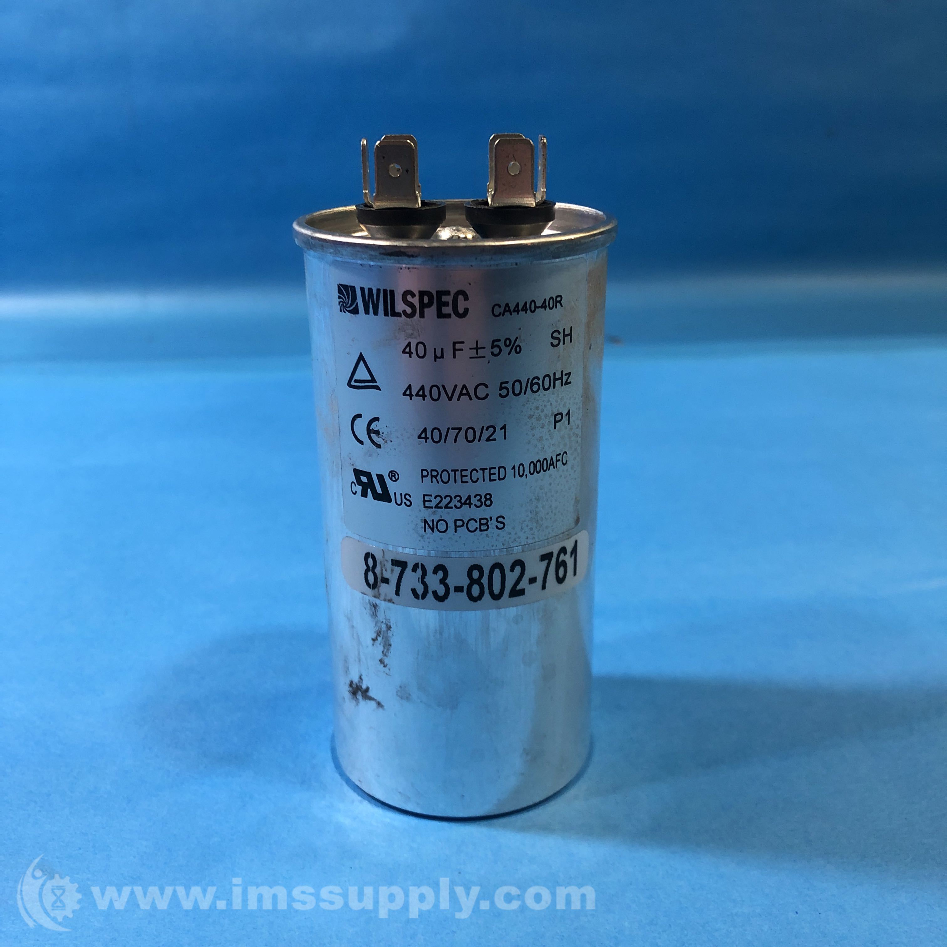 Wilspec CA440-40R Motor Run Capacitor, 440VAC, 50/60Hz - IMS Supply