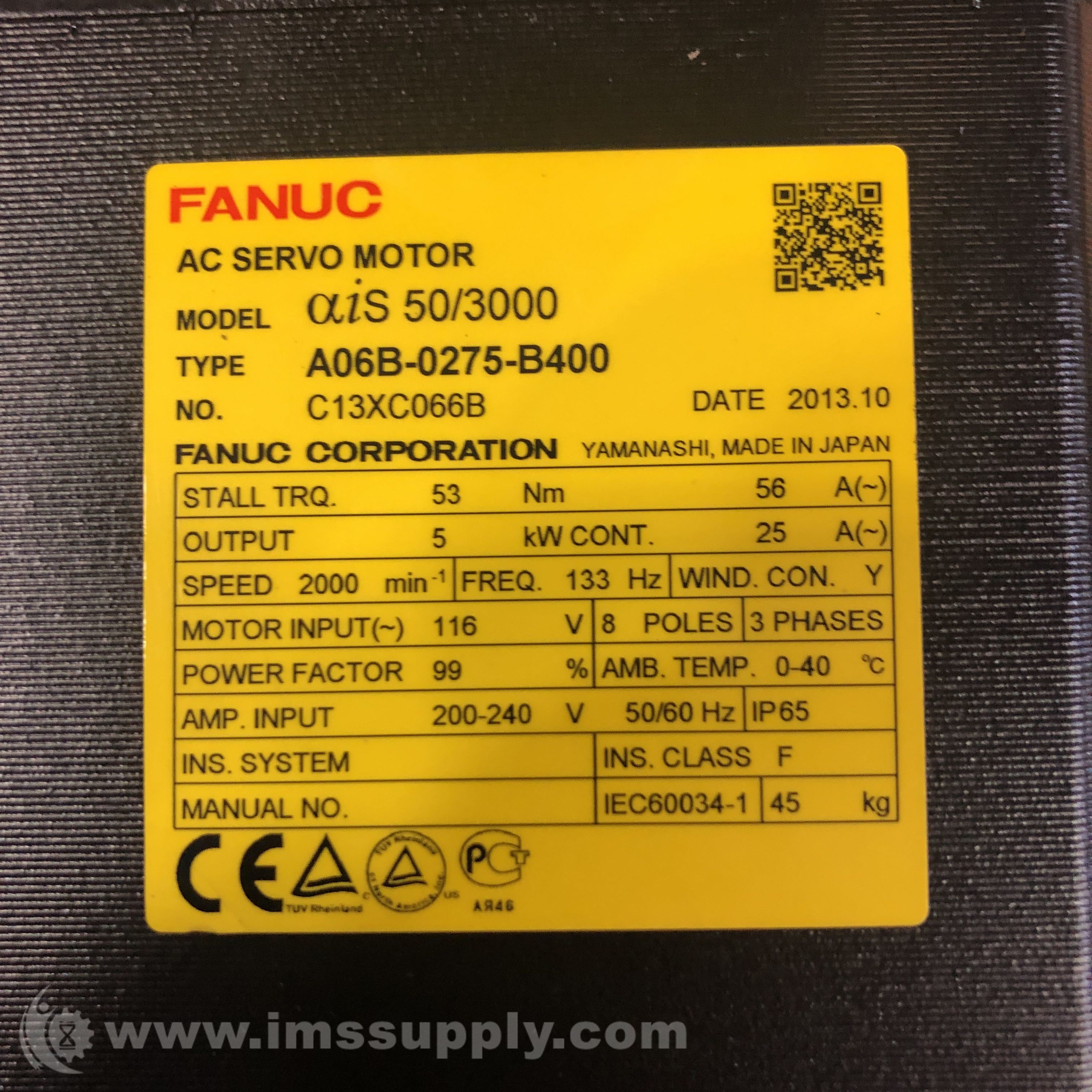 Fanuc A06B-0275-B400 AC Servo Motor - IMS Supply
