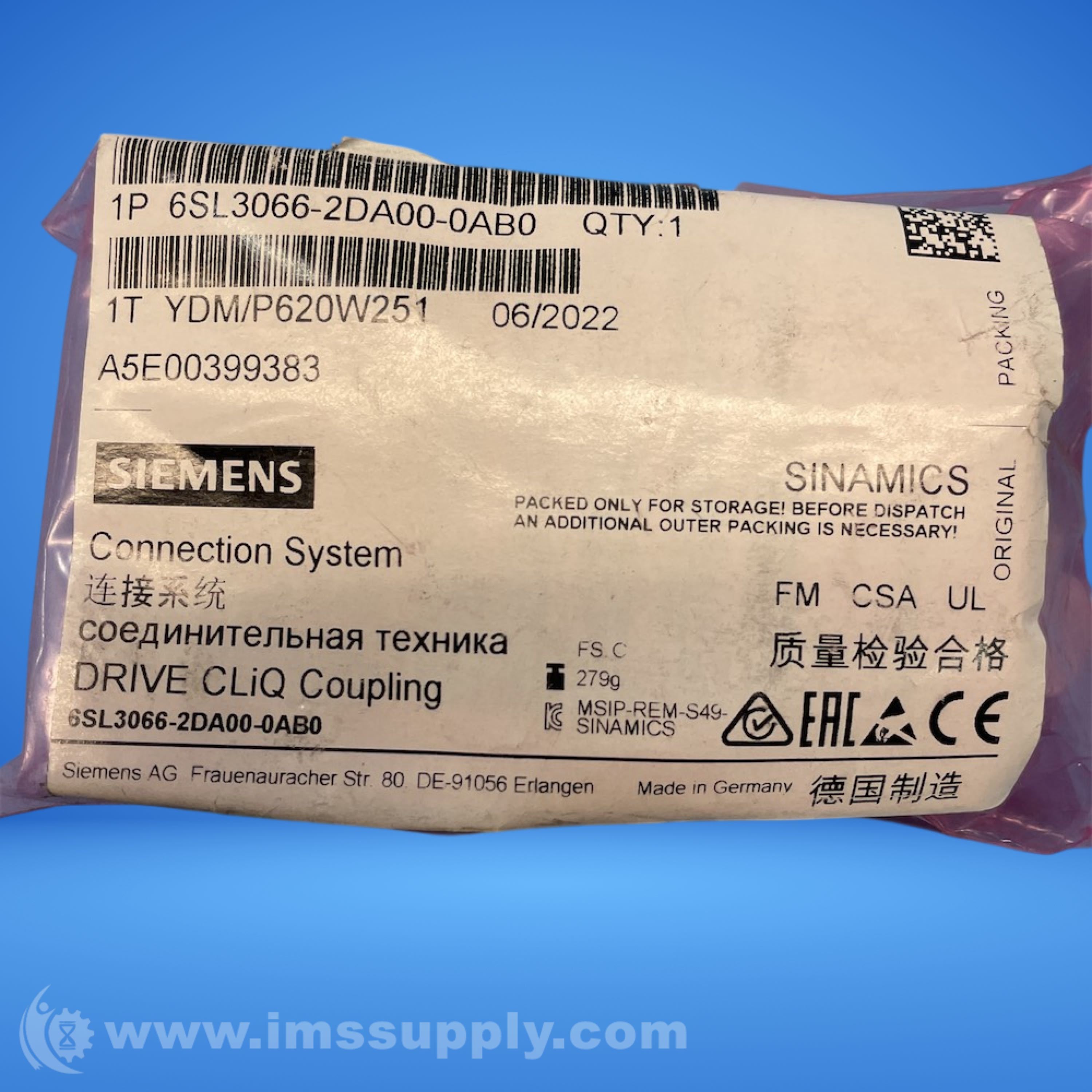 Siemens 6SL3066-2DA00-0AB0 Coupling Drive CLIQ, IP67 - IMS Supply