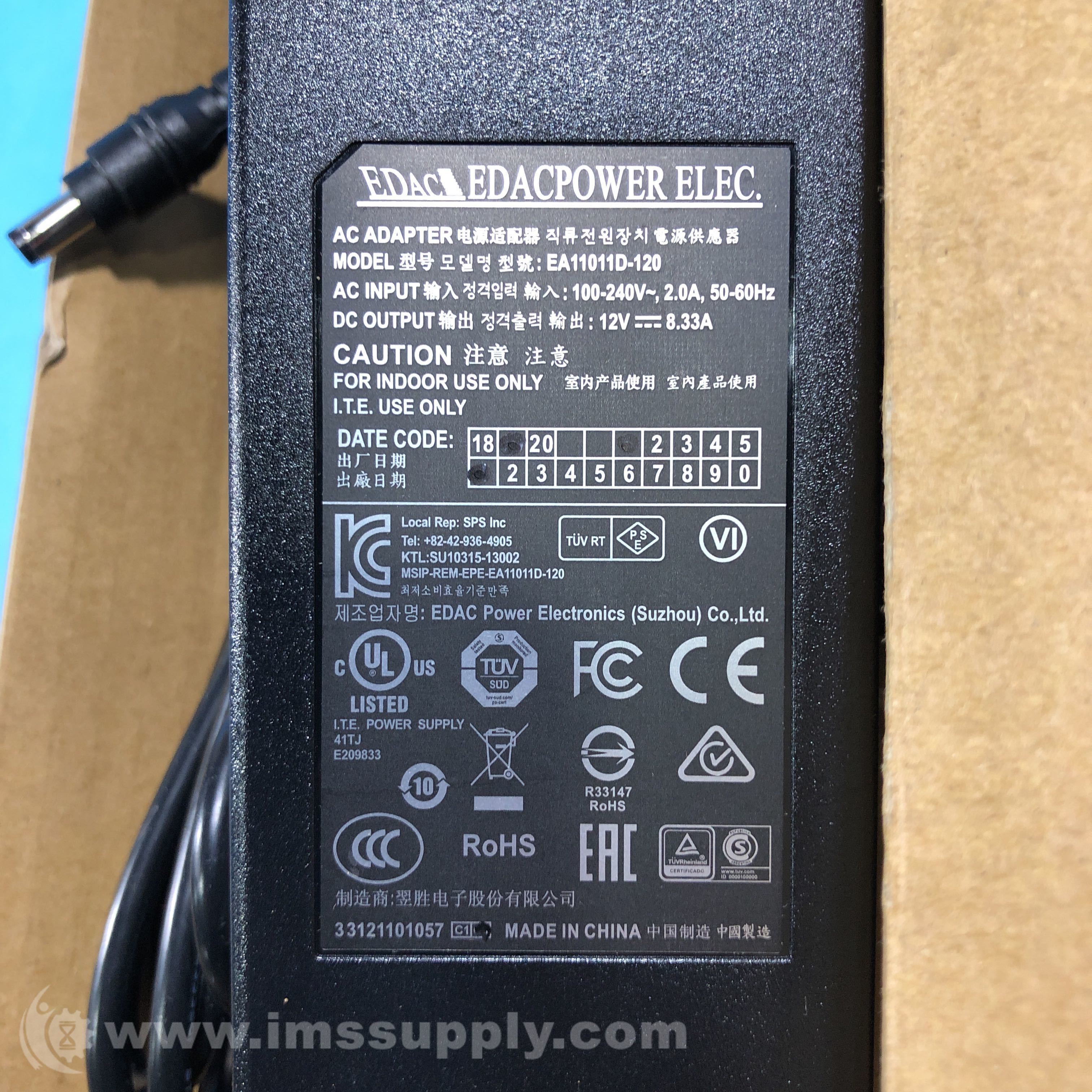 Edac EA11011D-120 Power Adapter DC 100 W, 12 V, 8.33 A - IMS Supply