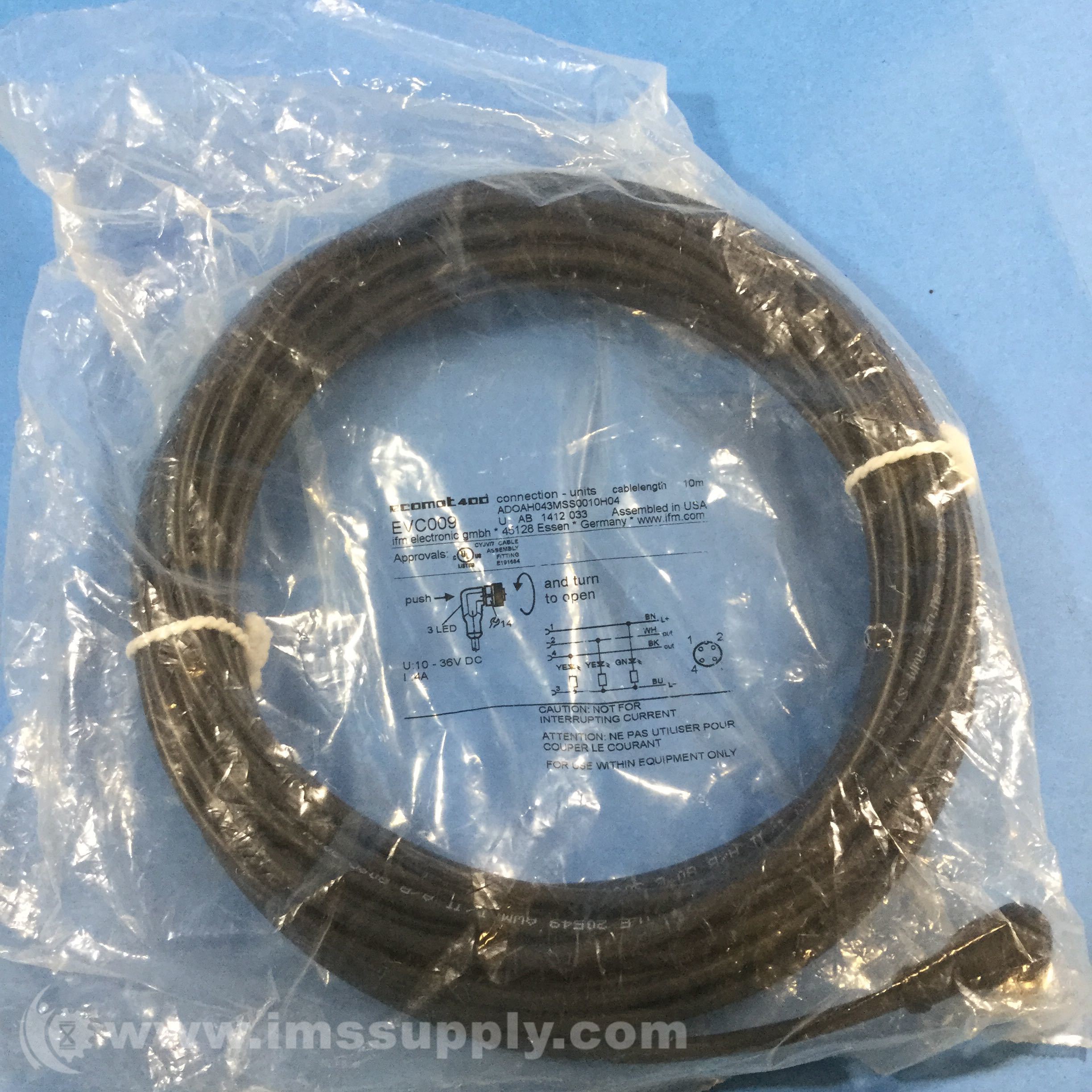 IFM EFECTOR EVC009 Cordset, M12 Female R/A, 4 Wire, 5 Pin, LED - IMS Supply