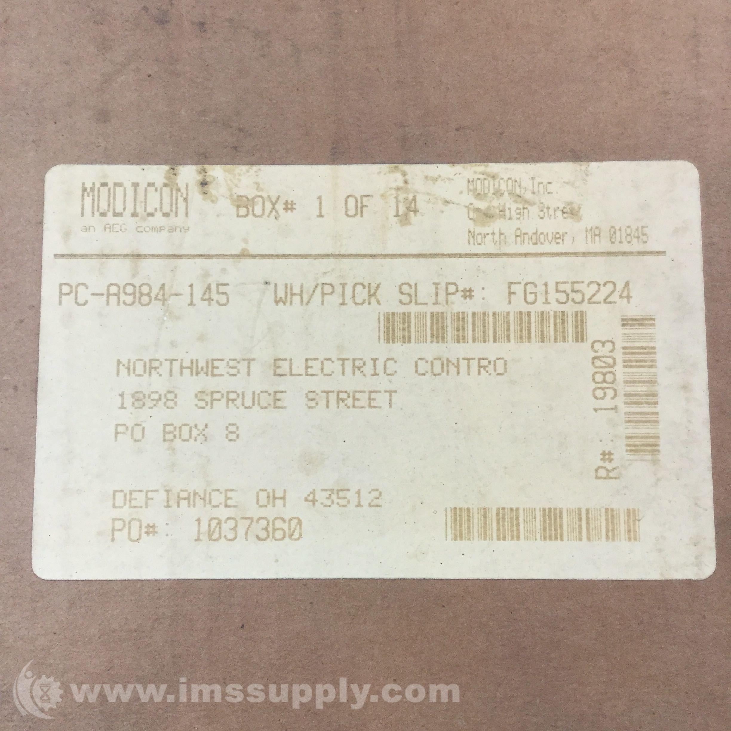 Modicon PC-A984-145 Programmable Control. 8K CPU with MB Plus - IMS Supply