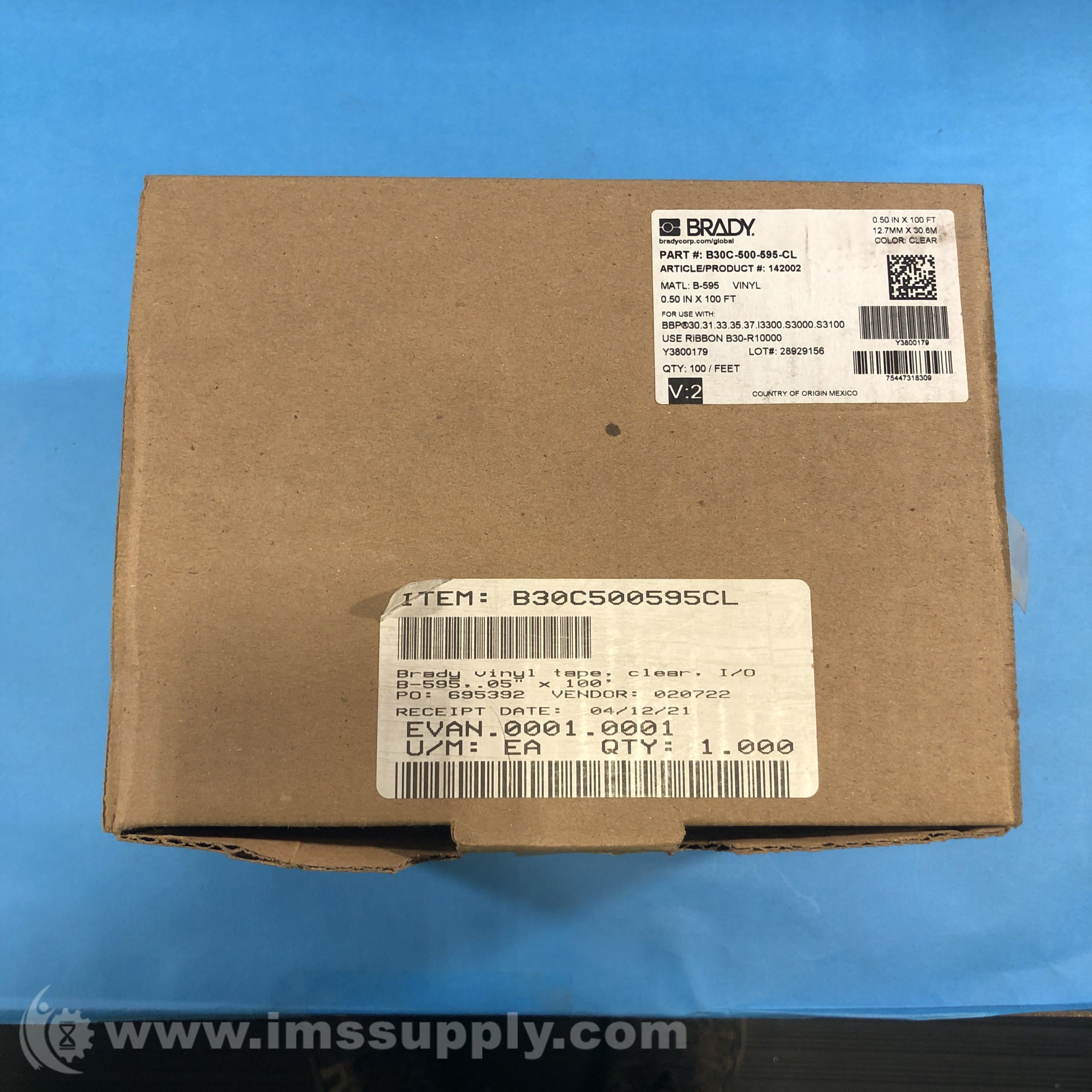 Brady B30C-500-595-CL Permanent Adhesive Vinyl Label Tape - IMS Supply
