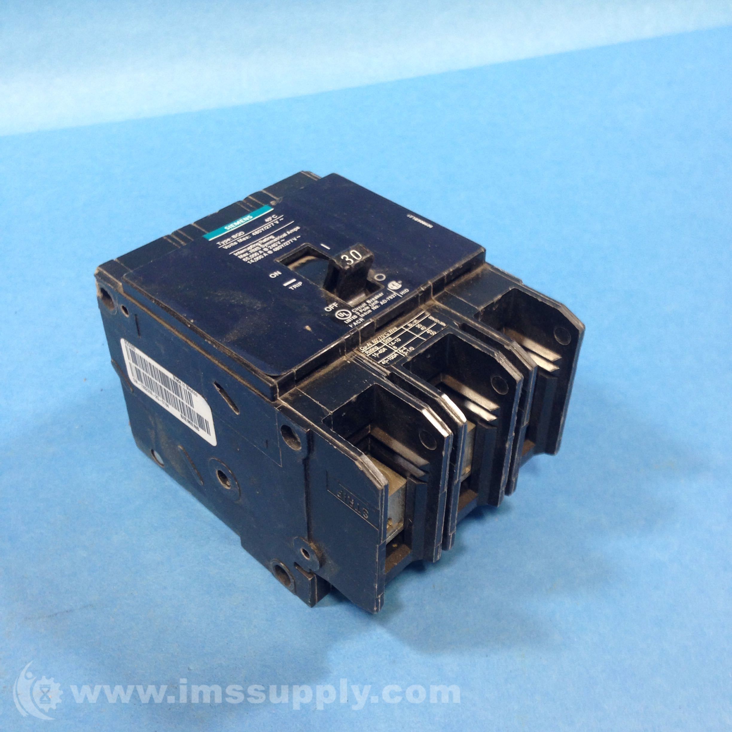 Siemens BQD330 Circuit Breaker 480VAC 30A 14KA 3 Pole - IMS Supply