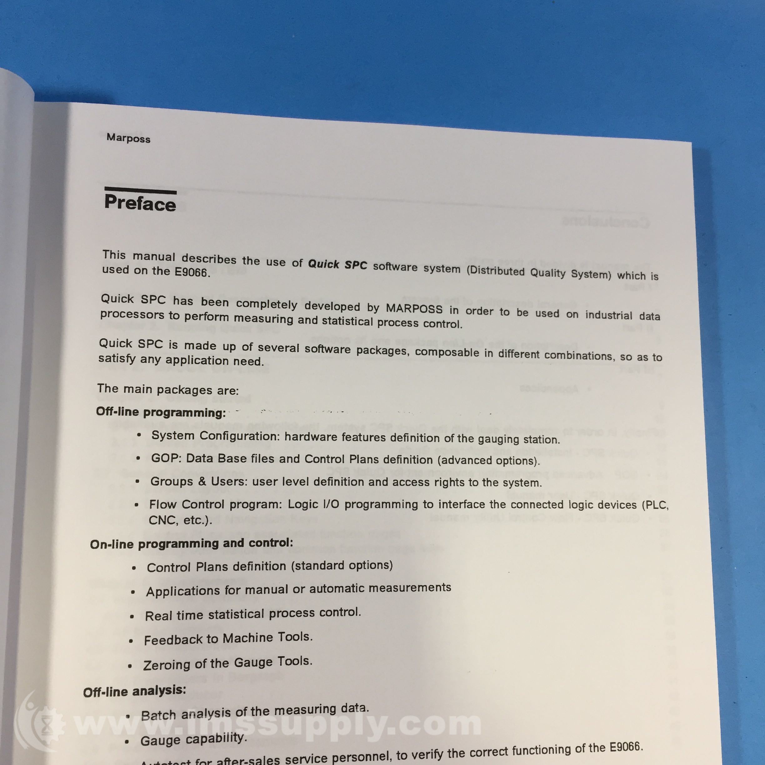 Marposs D2660330UC Quick SPC-Distributed Quality System Manual - IMS Supply