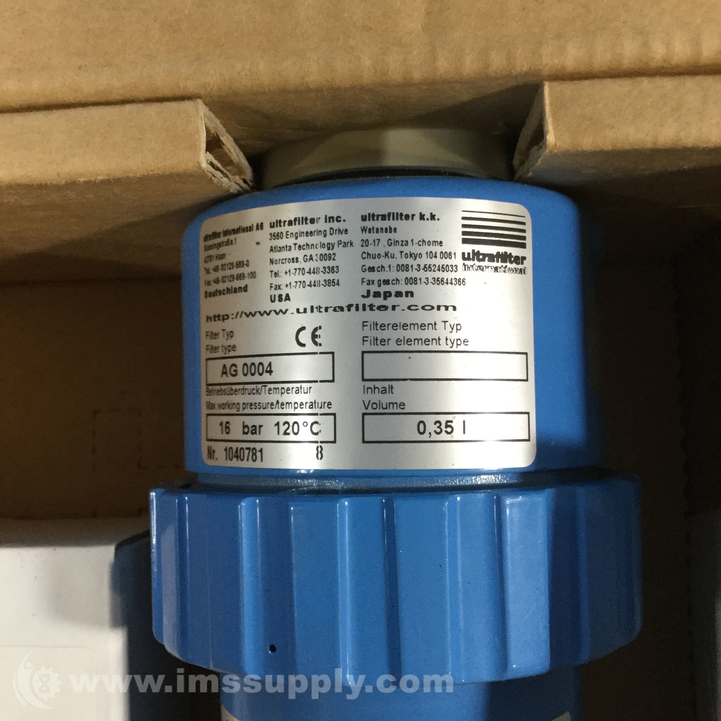 Ultrafilter Gmbh AG 0004 Economizer Filter - IMS Supply