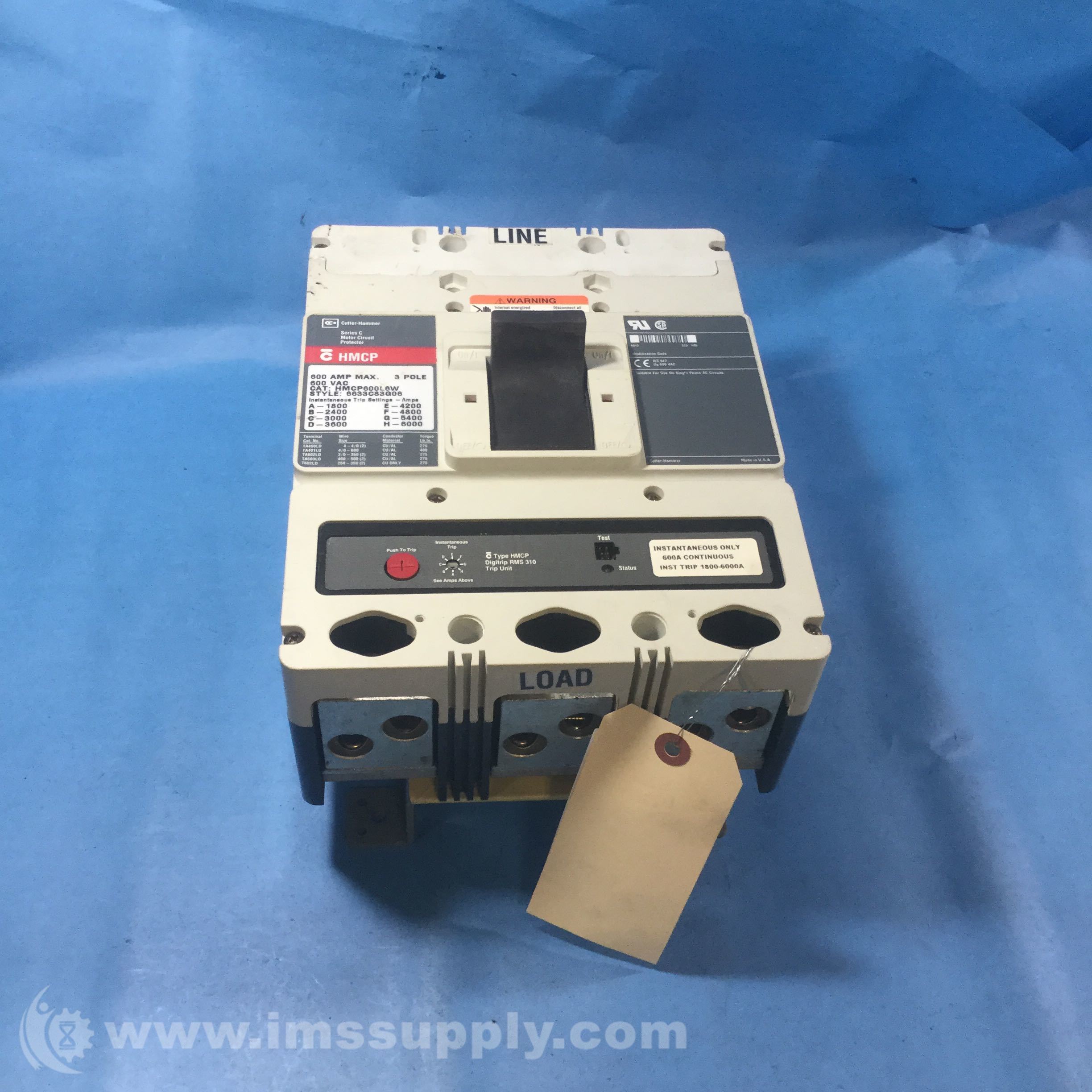 Cutler Hammer HMCP600L6W Circuit Breaker, Molded Case - IMS Supply