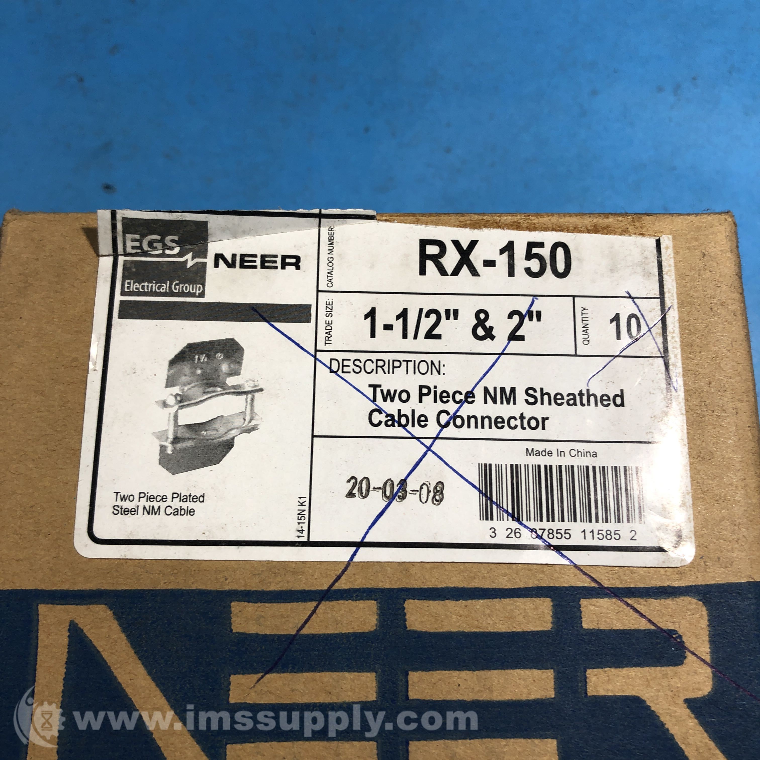 Egs RX-150 Box of 10 Two Piece NM Sheathed Cable Connectors - IMS Supply