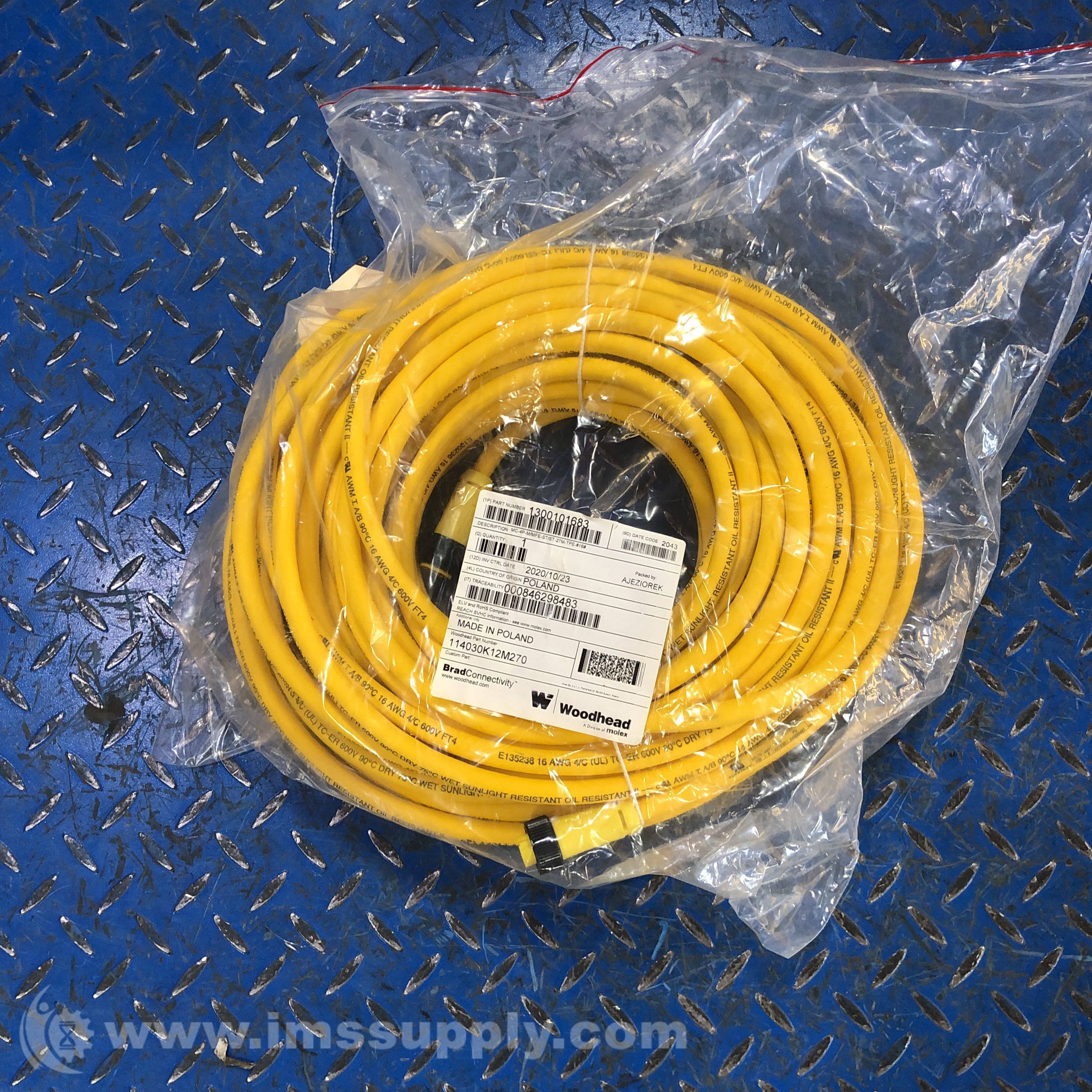 Woodhead 114030K12M270 Mini-Change A-Size Double-Ended Cordset - IMS Supply