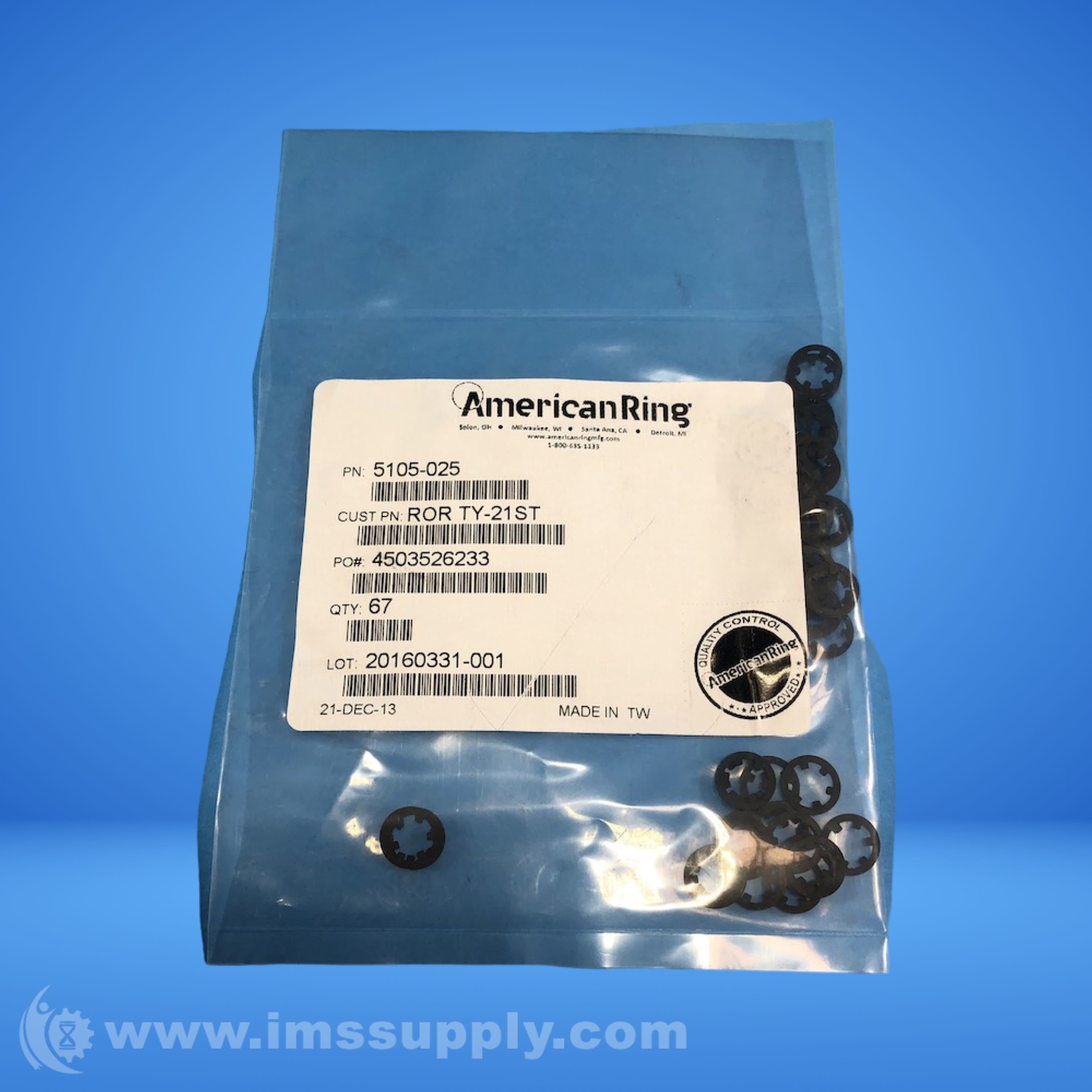 American Ring & Tool 5105-025 Retaining Rings Bag of 67 - IMS Supply