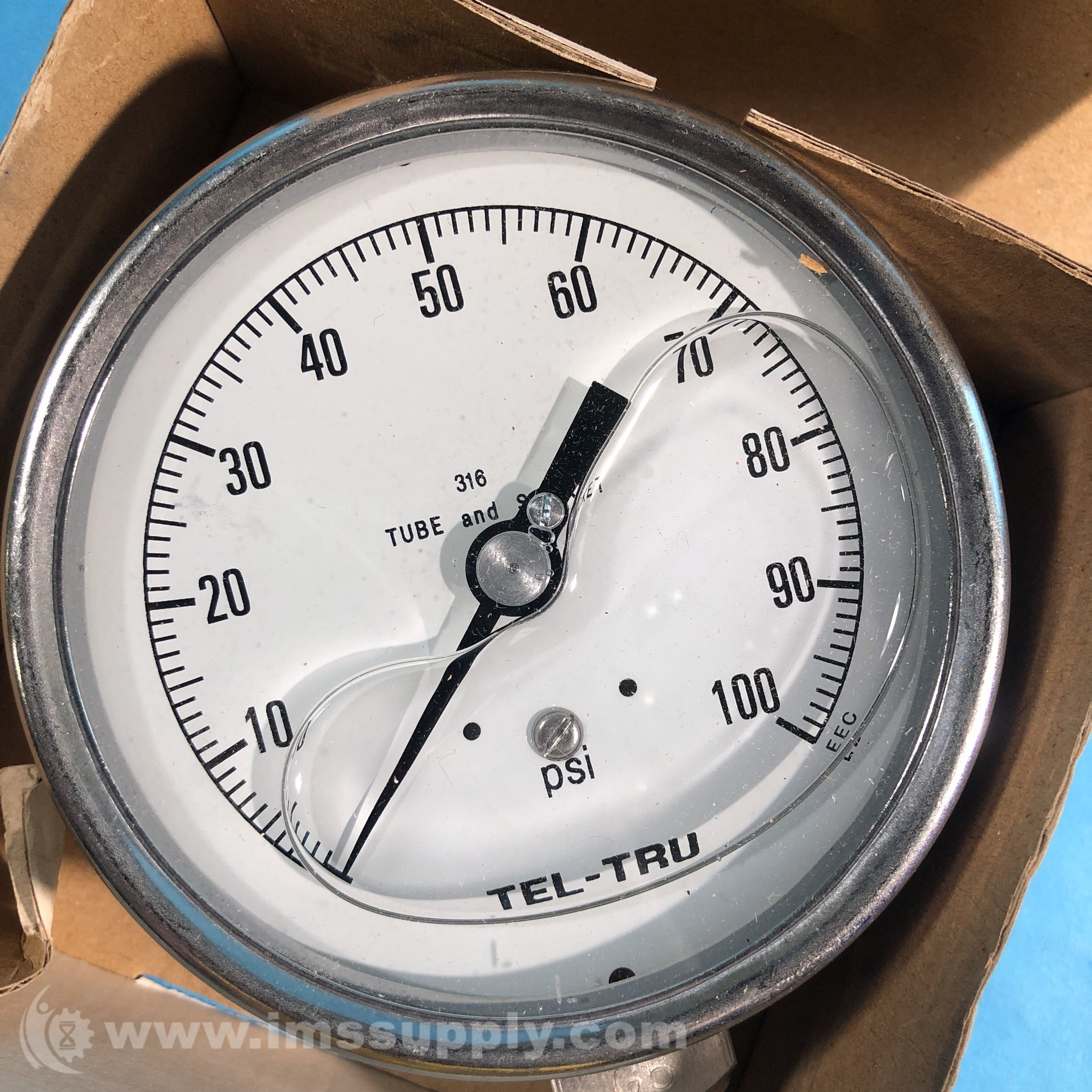 Tel-Tru Manufacturing 4030SS2L1D9A Pressure Gauge, 0 - 100 PSI - IMS Supply