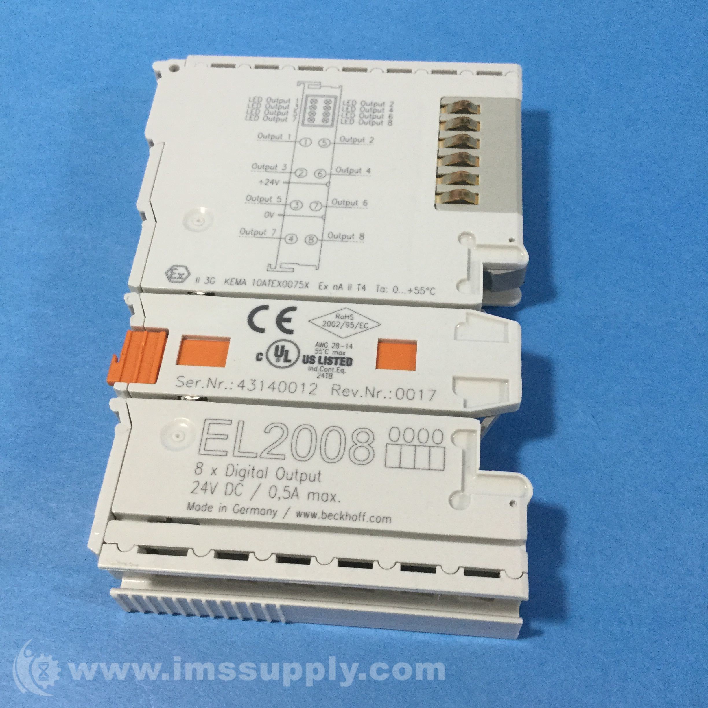 Beckoff EL2008 8-Channel Digital Output Terminal 24 VDC, 0.5 A - IMS Supply