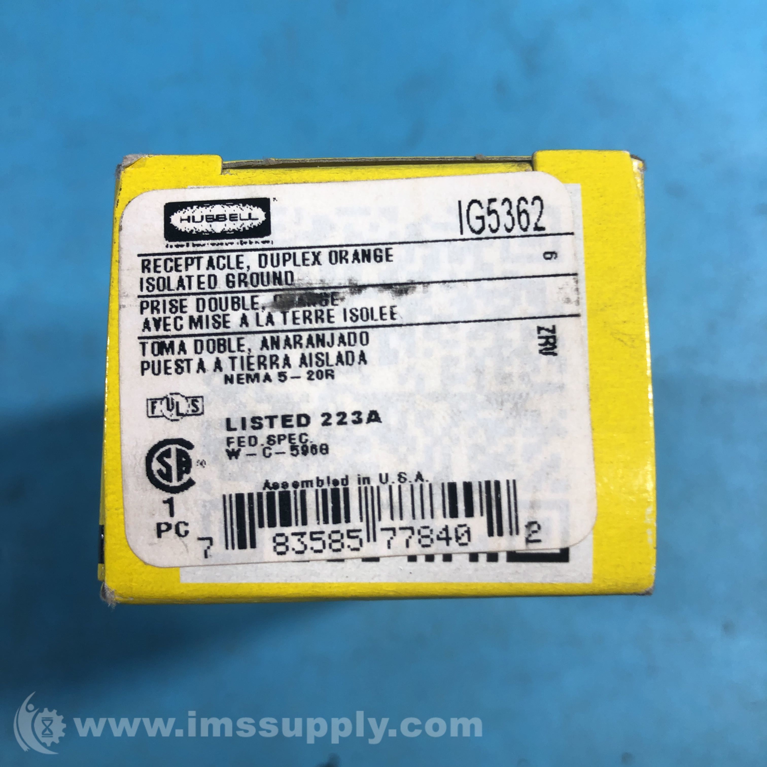 Hubbell IG5362 Duplex Orange Receptacle - IMS Supply
