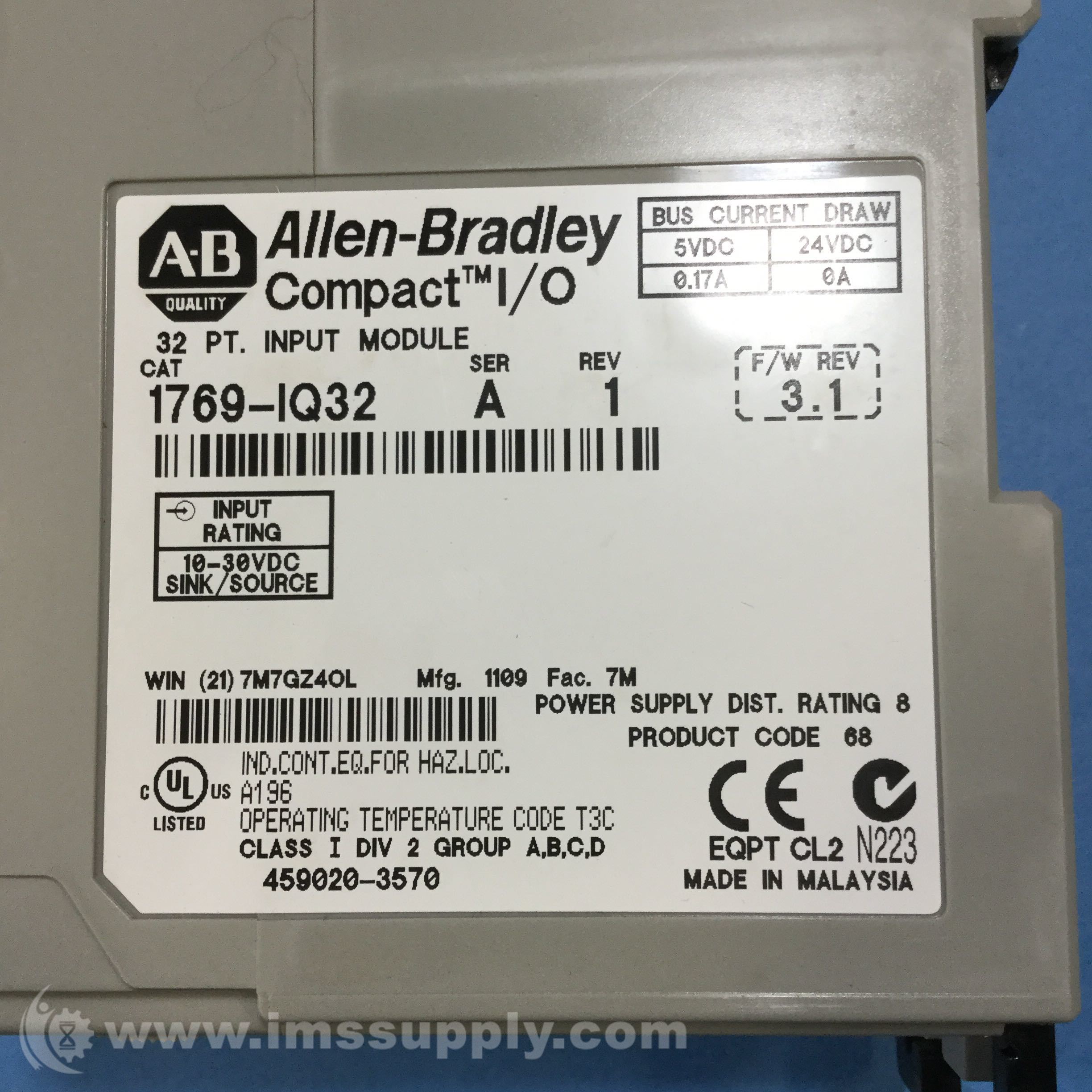 Allen Bradley 1769-IQ32 Compact I/O 32PT Input Module - IMS Supply