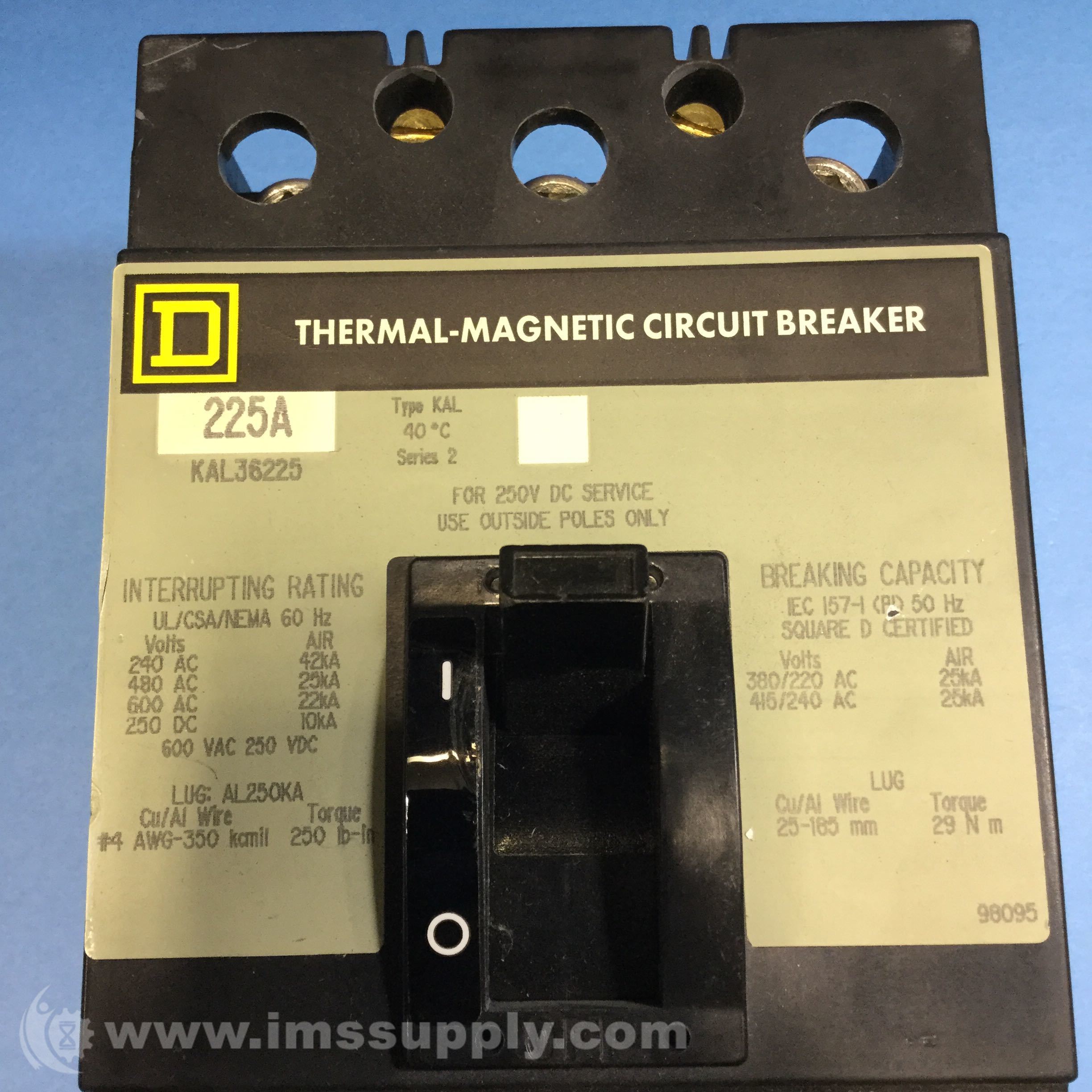 Square D KAL36225 225 AMP Circuit Breaker 600 VAC 3 Pole 42 kA - IMS Supply