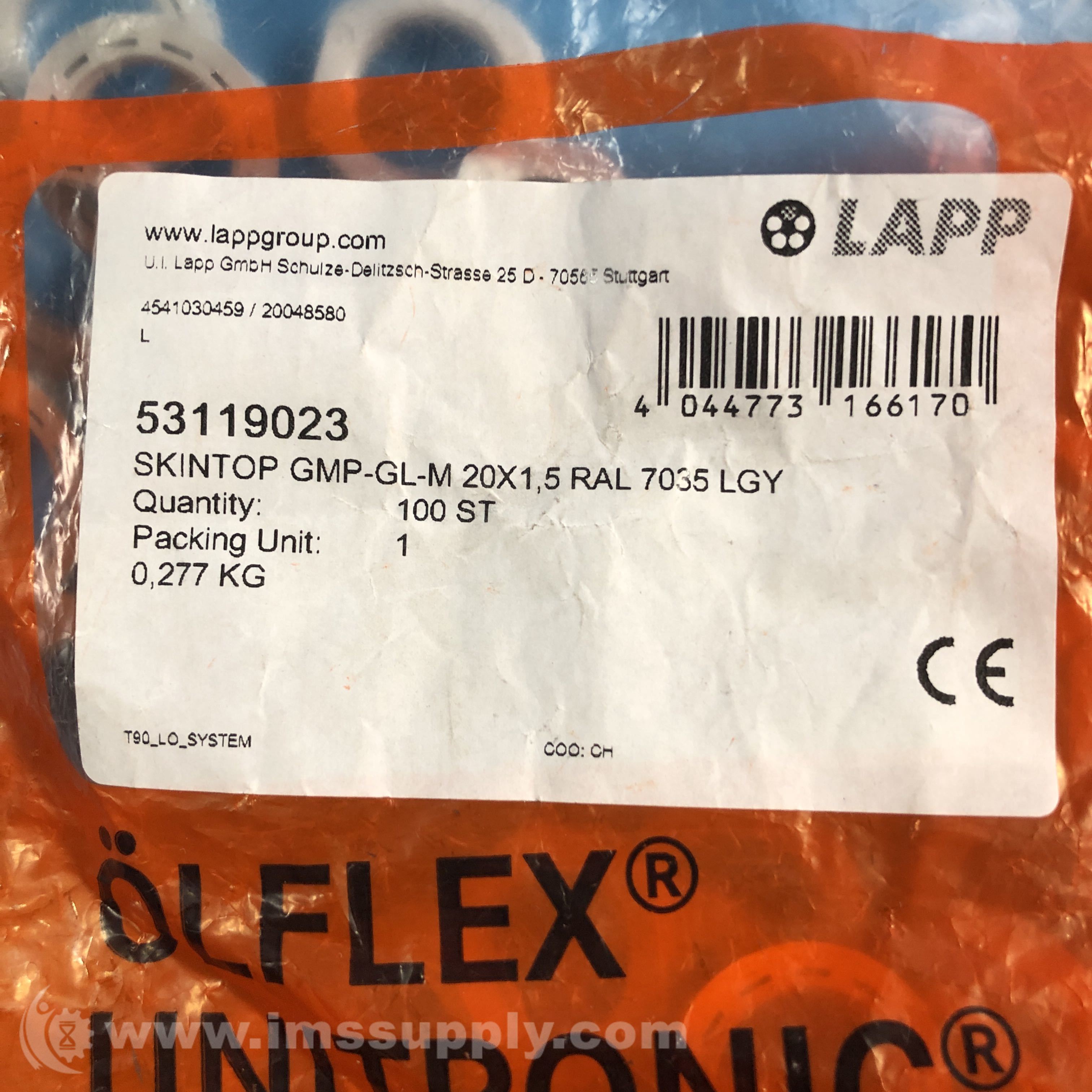 Lapp USA 53119023 Bag of 100 Locknuts 1.063, Gray, Polyamide - IMS Supply