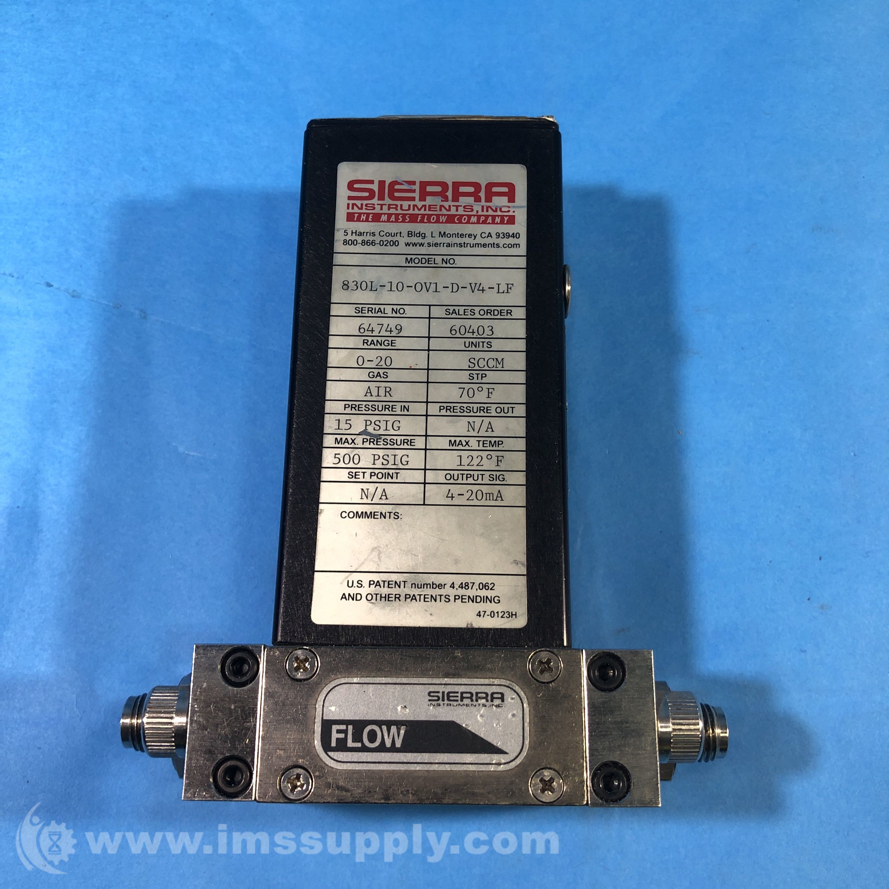 Sierra Instruments 830L-10-0V1-D-V4-LF Side-trak Mass Flow Meter - IMS ...