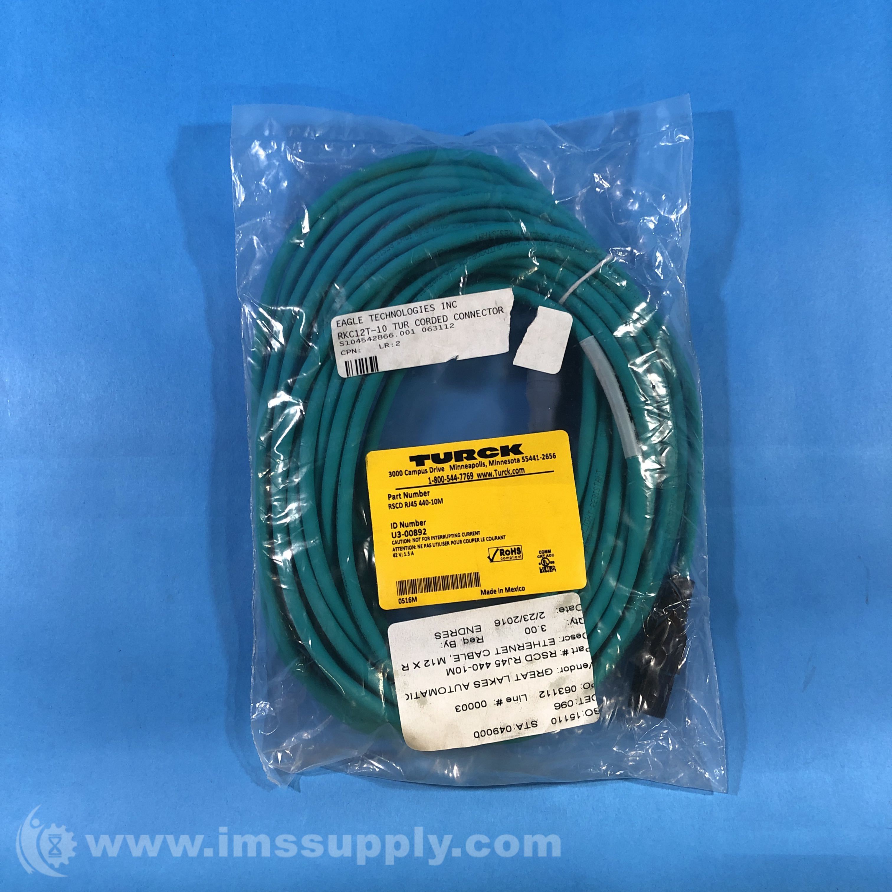 Turck RSCD RJ45 440-10M Ethernet Cable Assembly - IMS Supply