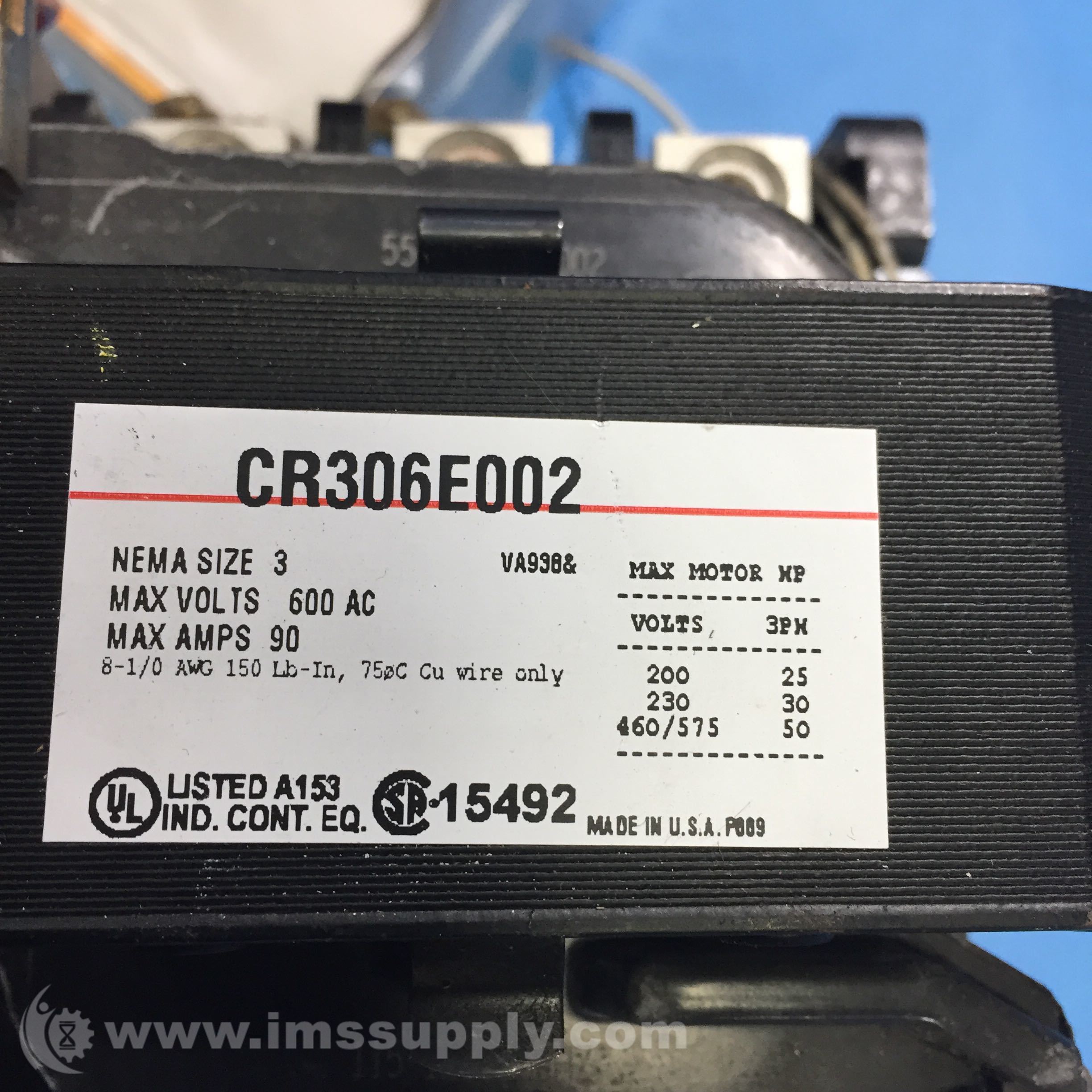 General Electric CR306E002 AC Magnetic Motor Starter - IMS Supply