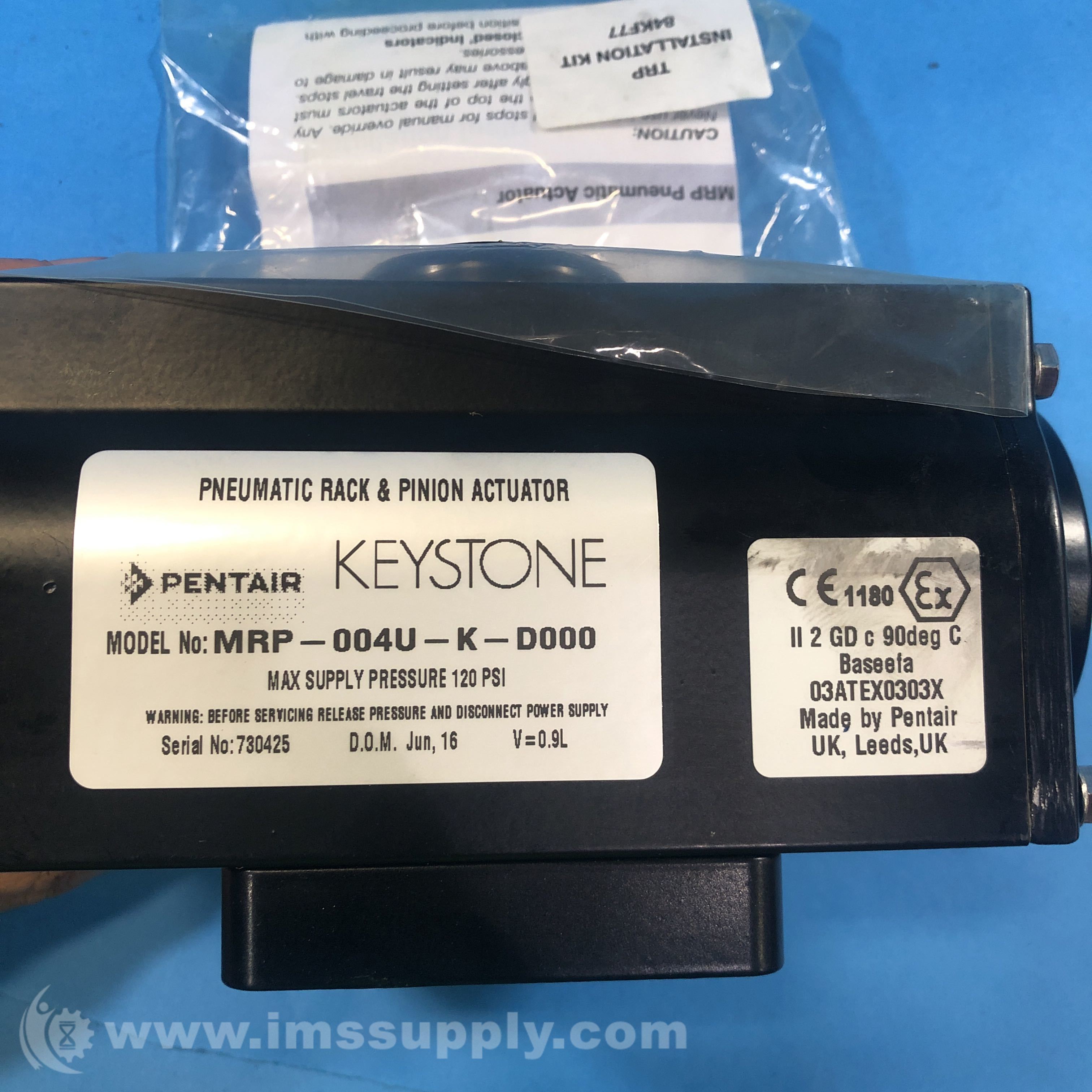 Pentair MRP-004U-K-D000 Pneumatic Rack and Pinion Actuator - IMS Supply