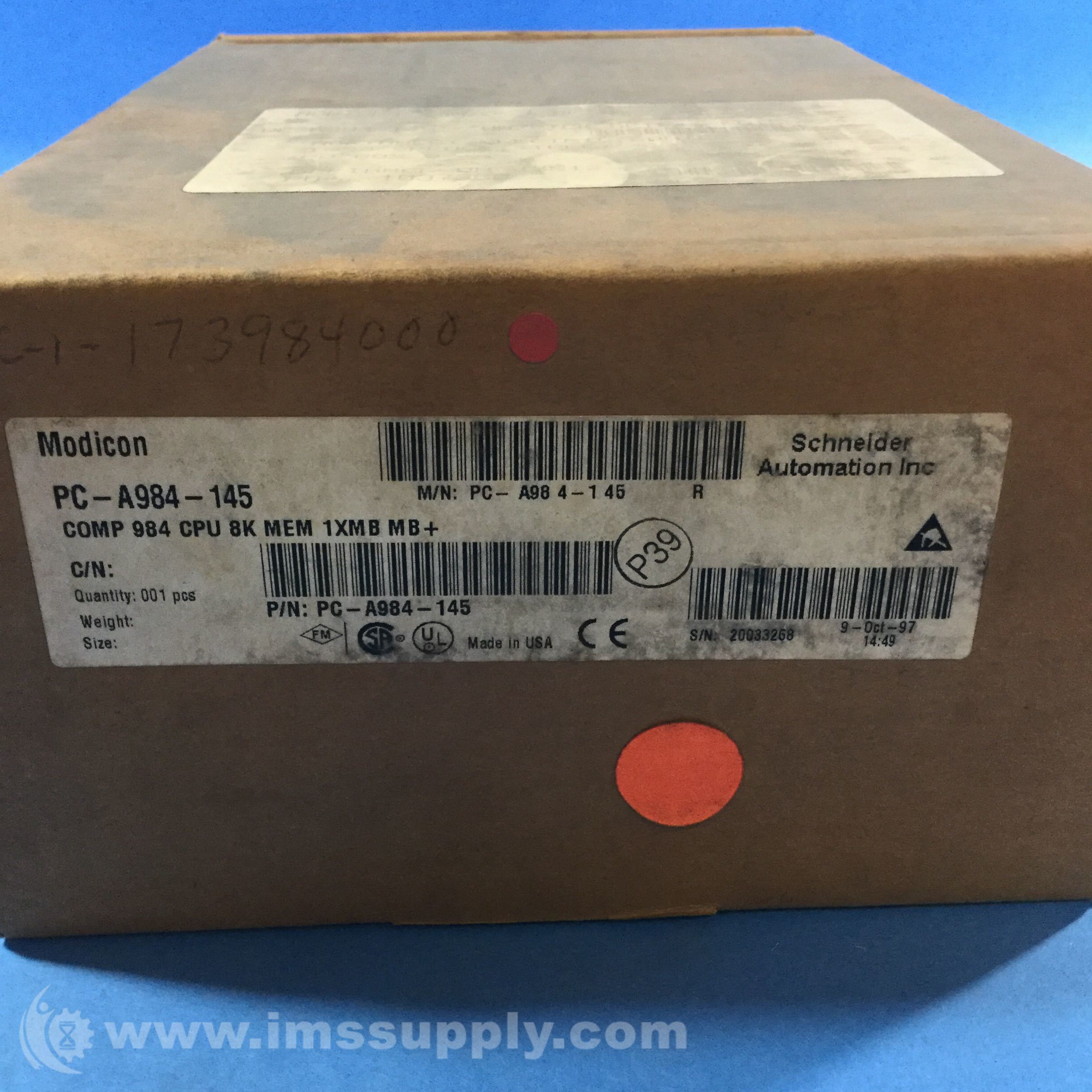 Modicon PC-A984-145 Programmable Control. 8K CPU with MB Plus - IMS Supply