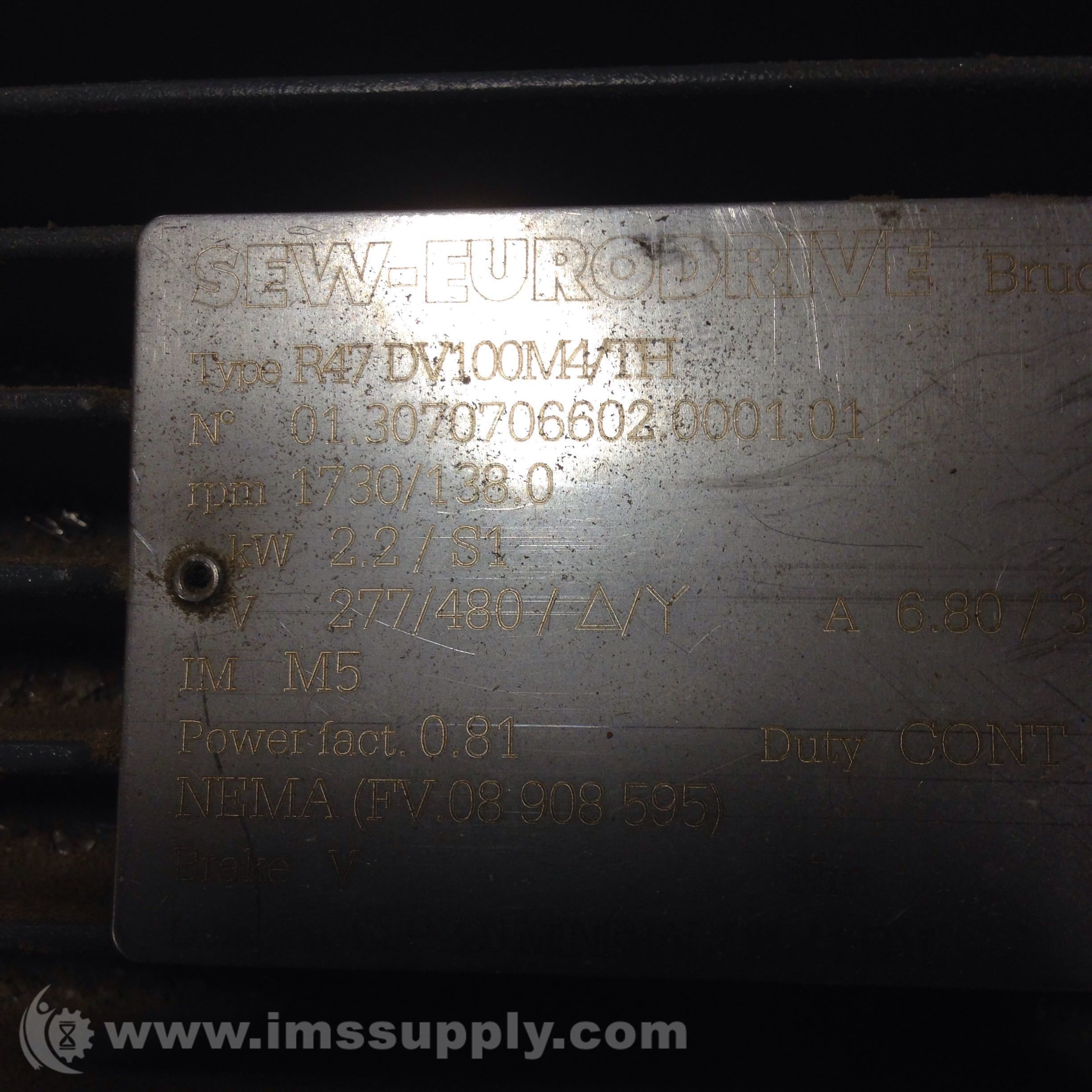 Sew Eurodrive R47 DV100M4/TH Gear Motor Drive Motor - IMS Supply