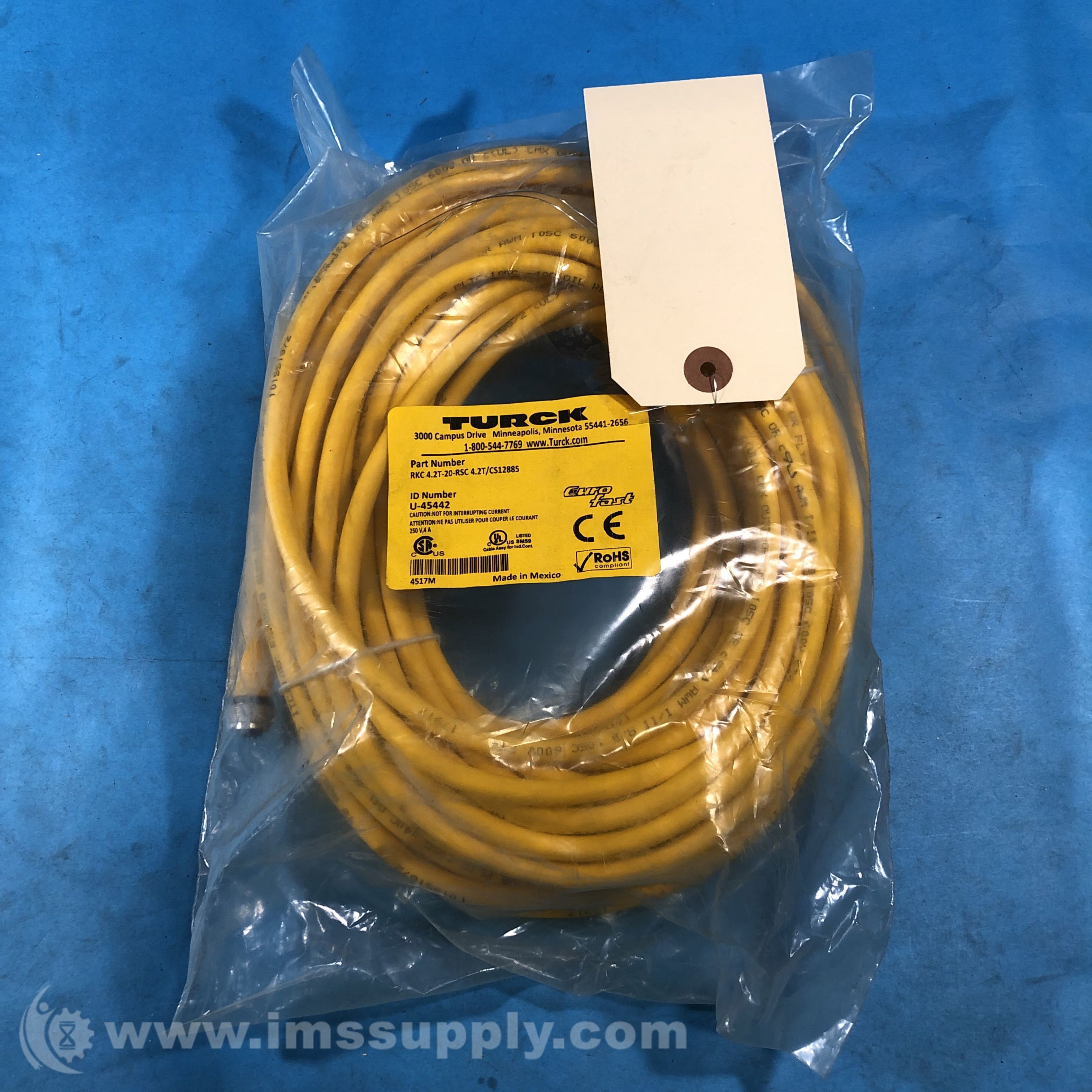 Turck RKC 4.2T-20-RSC 4.2T/CS12885 Eurofast Double-ended Cordset - IMS ...