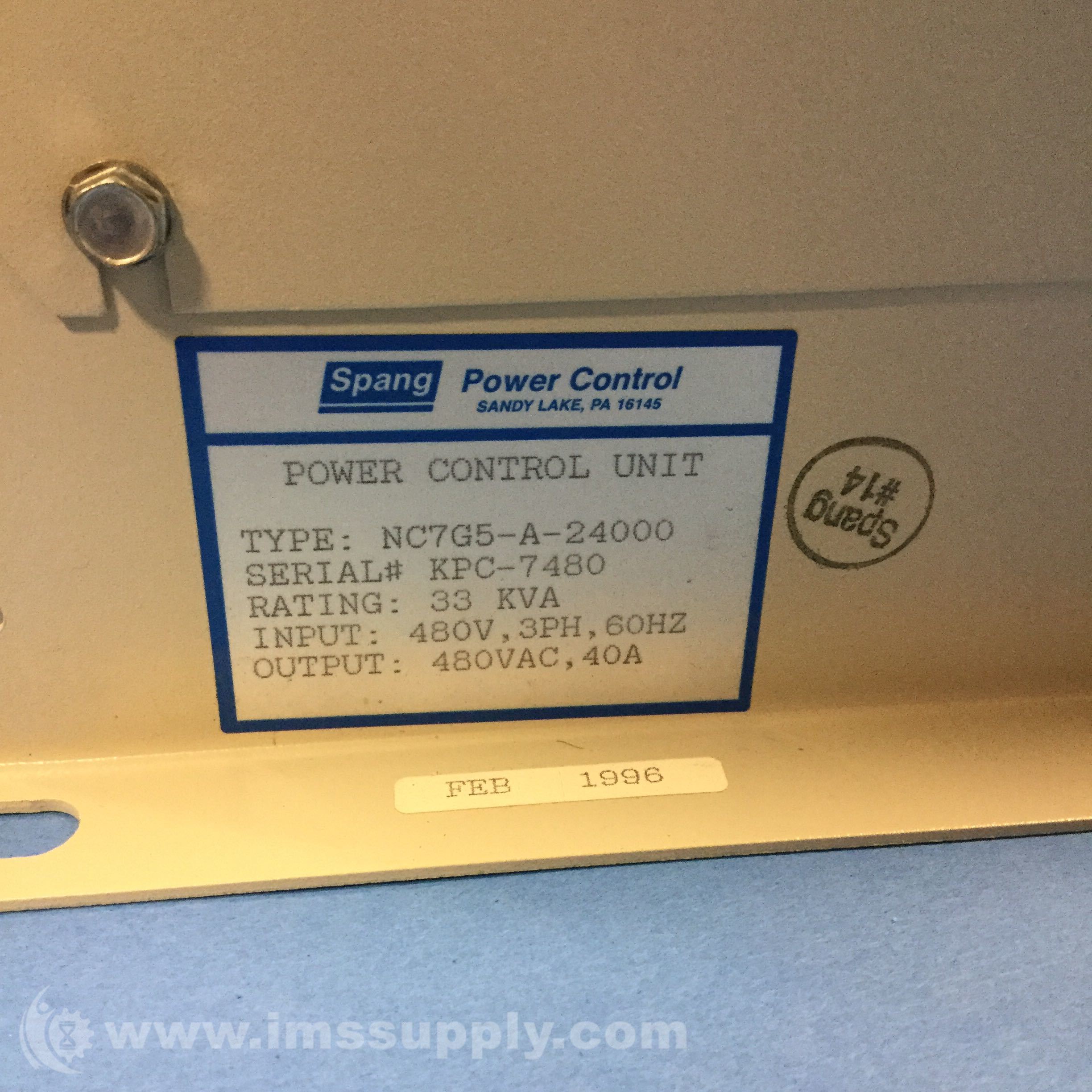 Spang NC7G5-A-24000 SCR Firing Control Power Control Unit - IMS Supply