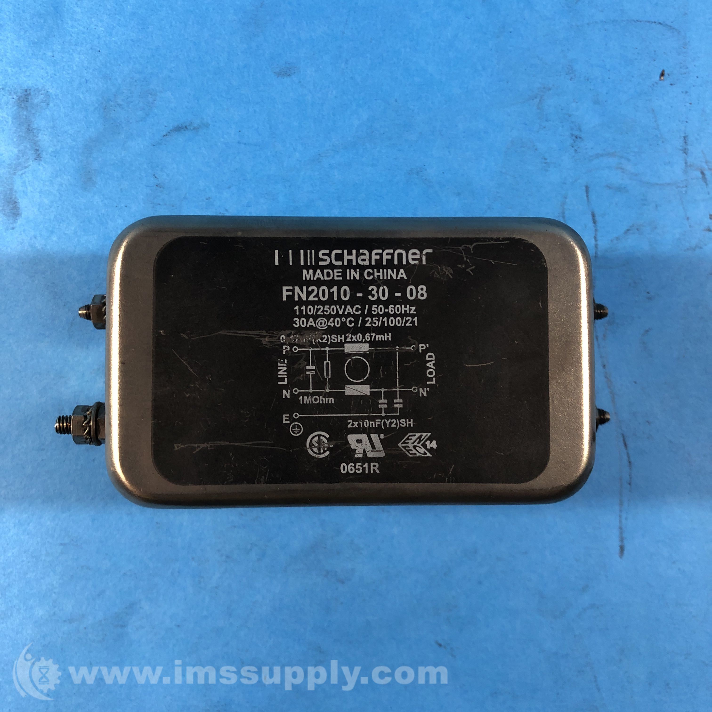 Schaffner FN2010-30-08 AC/DC EMI Filter 1-Ph 250VAC 30A - IMS Supply
