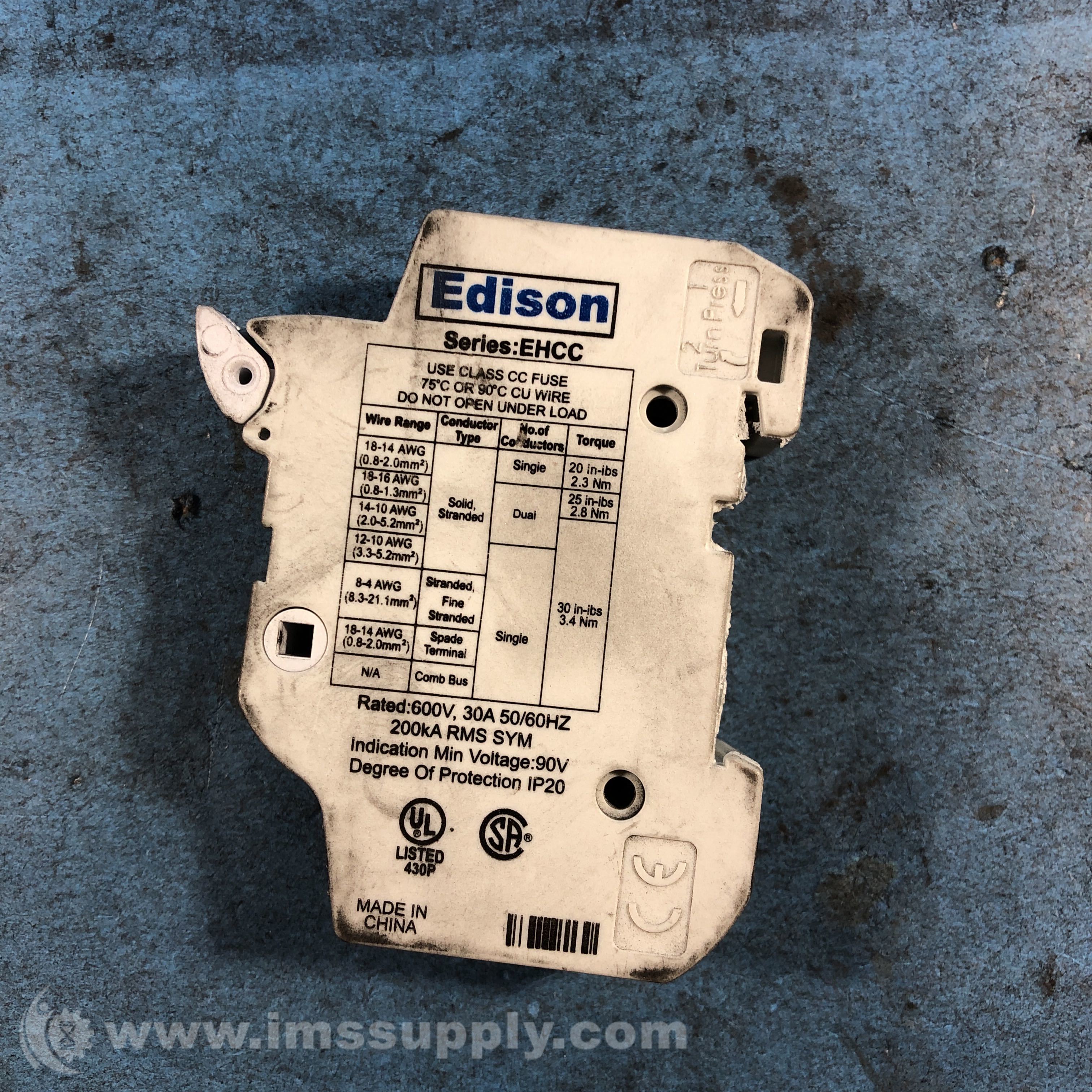 Edison Series EHCC Fuse Holder, 600V, 30A, 50/60 Hz, IP20 - IMS Supply