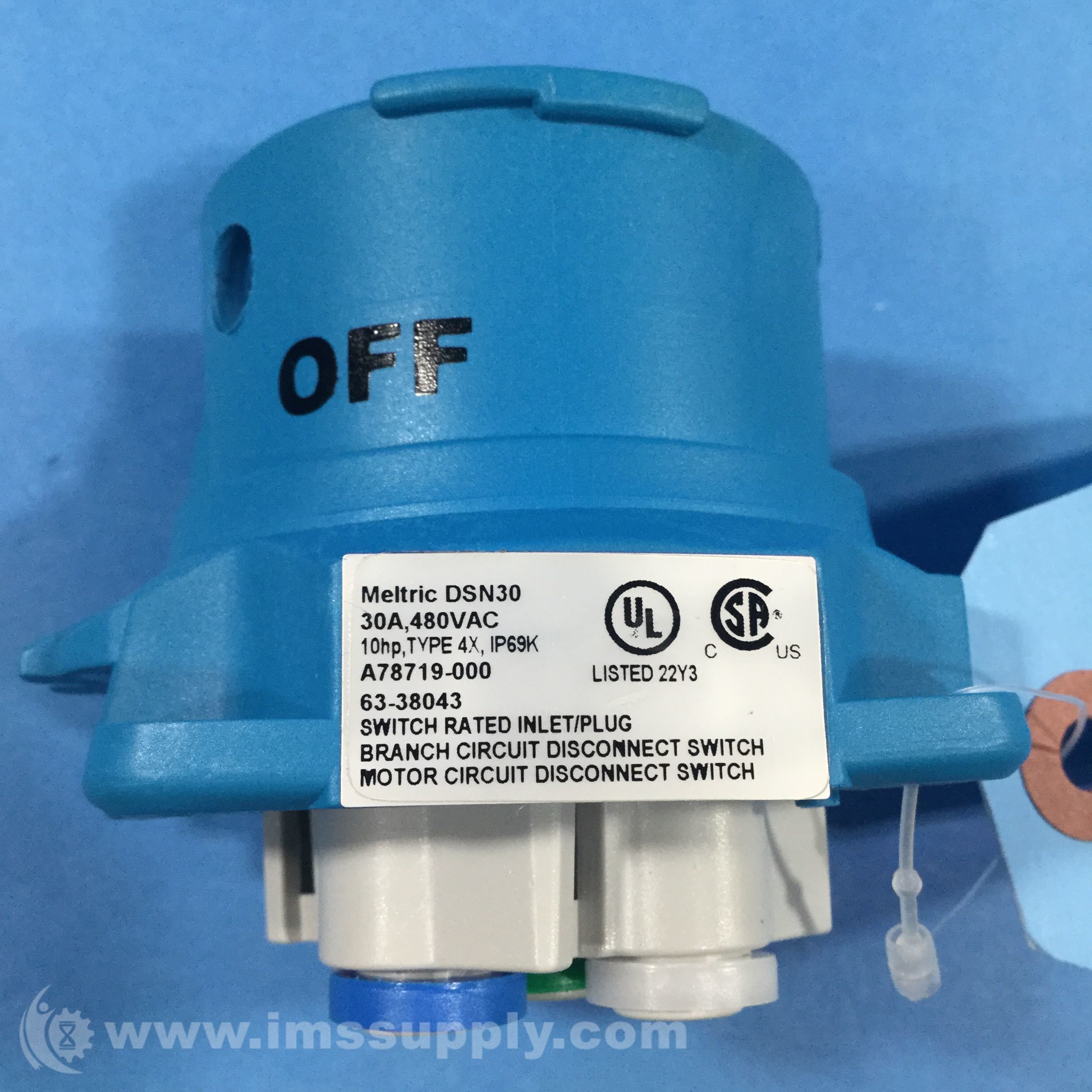 Meltric 63-38043 Pin & Sleeve Plug, 30A, 480V, DSN30 Series - IMS Supply