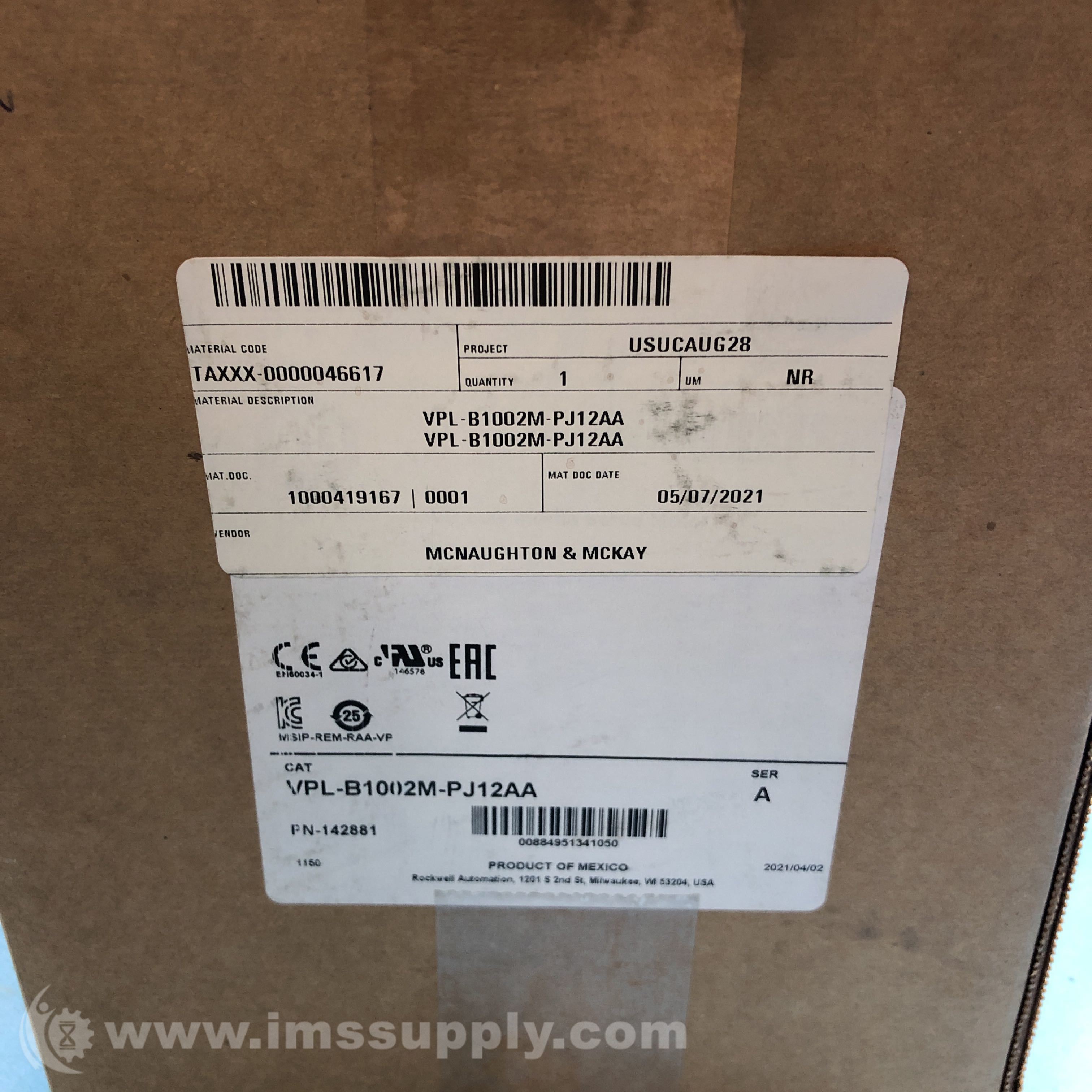 Allen Bradley VPL-B1002M-PJ12AA Series A Servo Motor - IMS Supply